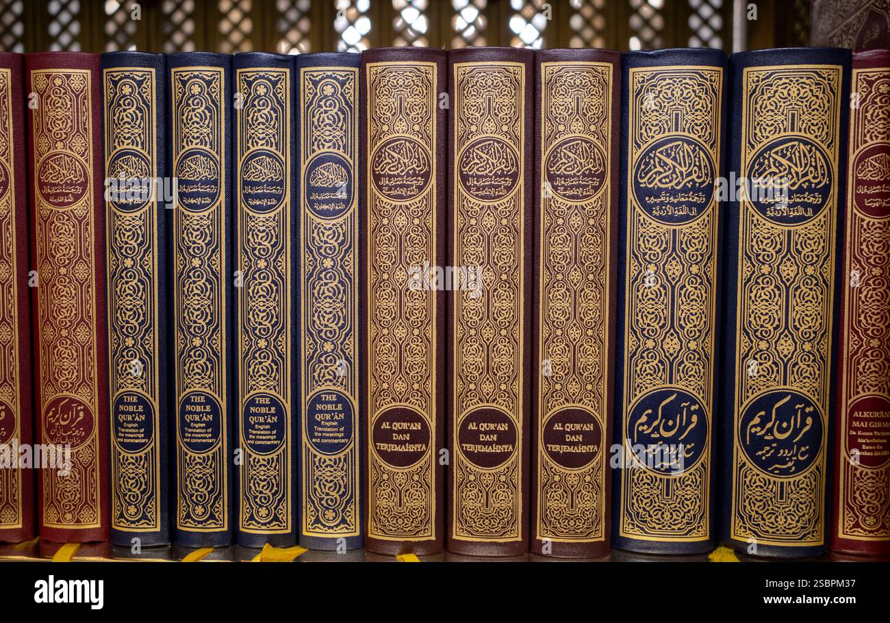 Medina, Saudi Arabia - July 5, 2024: Al-Quran rows lined up neatly in ...