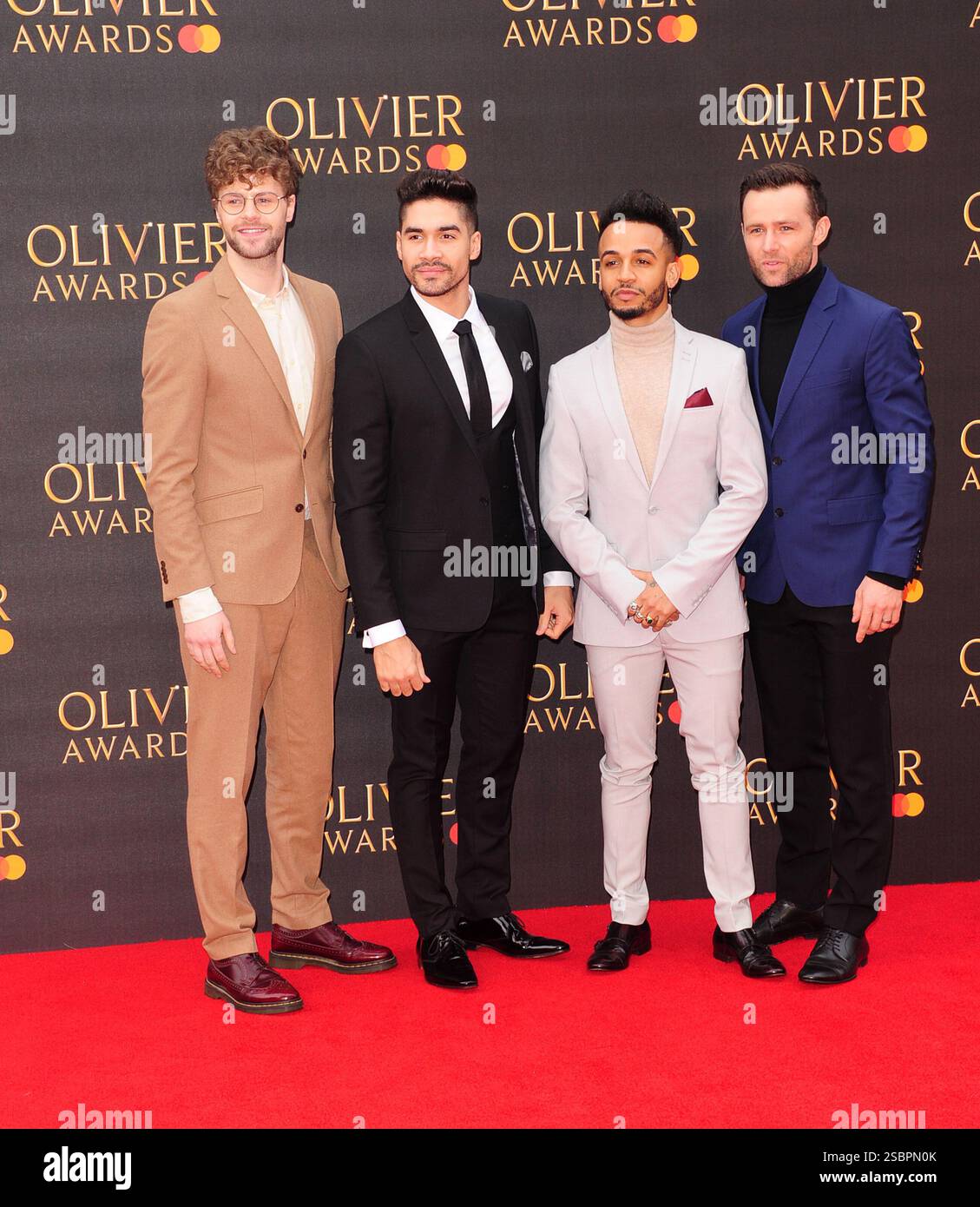 Jay Ashton and Louis Smith and Aston Merrygold and Harry Judd attending The OLIVIER Awards at ...