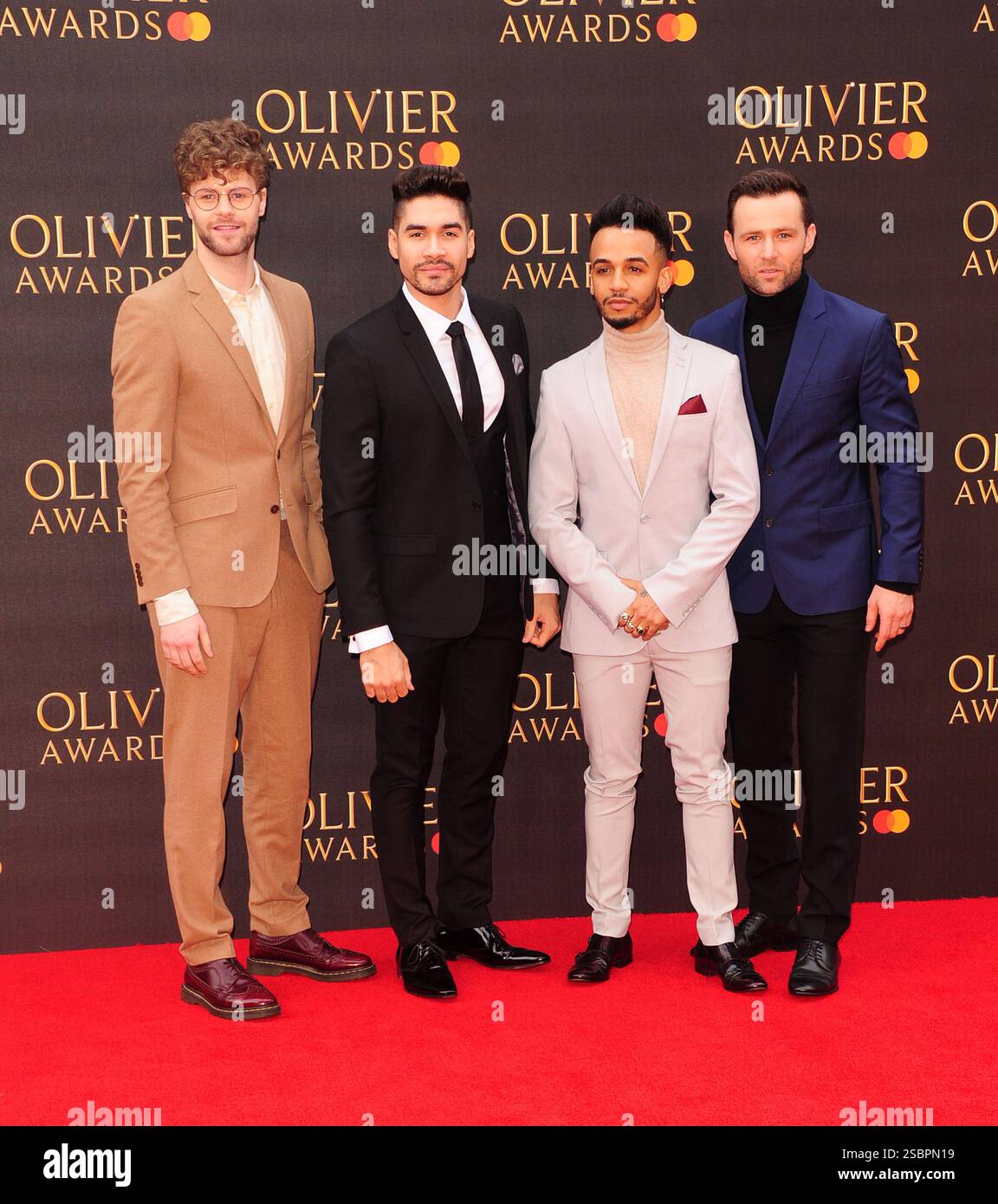 Jay Ashton and Louis Smith and Aston Merrygold and Harry Judd attending The OLIVIER Awards at ...