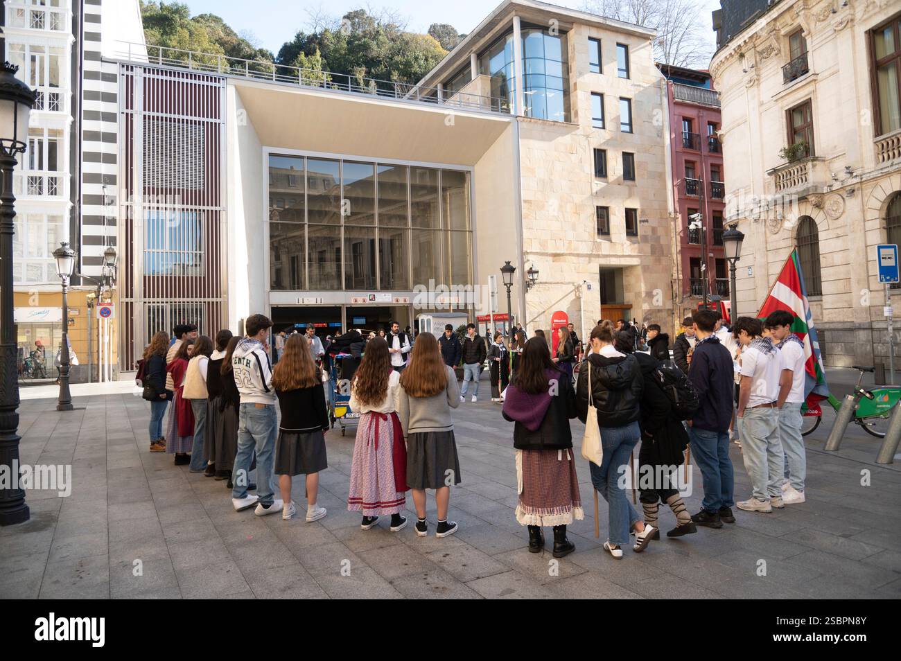 A choir sings on the eve of St. Agatha, February 4, 2025, in Bilbao ...