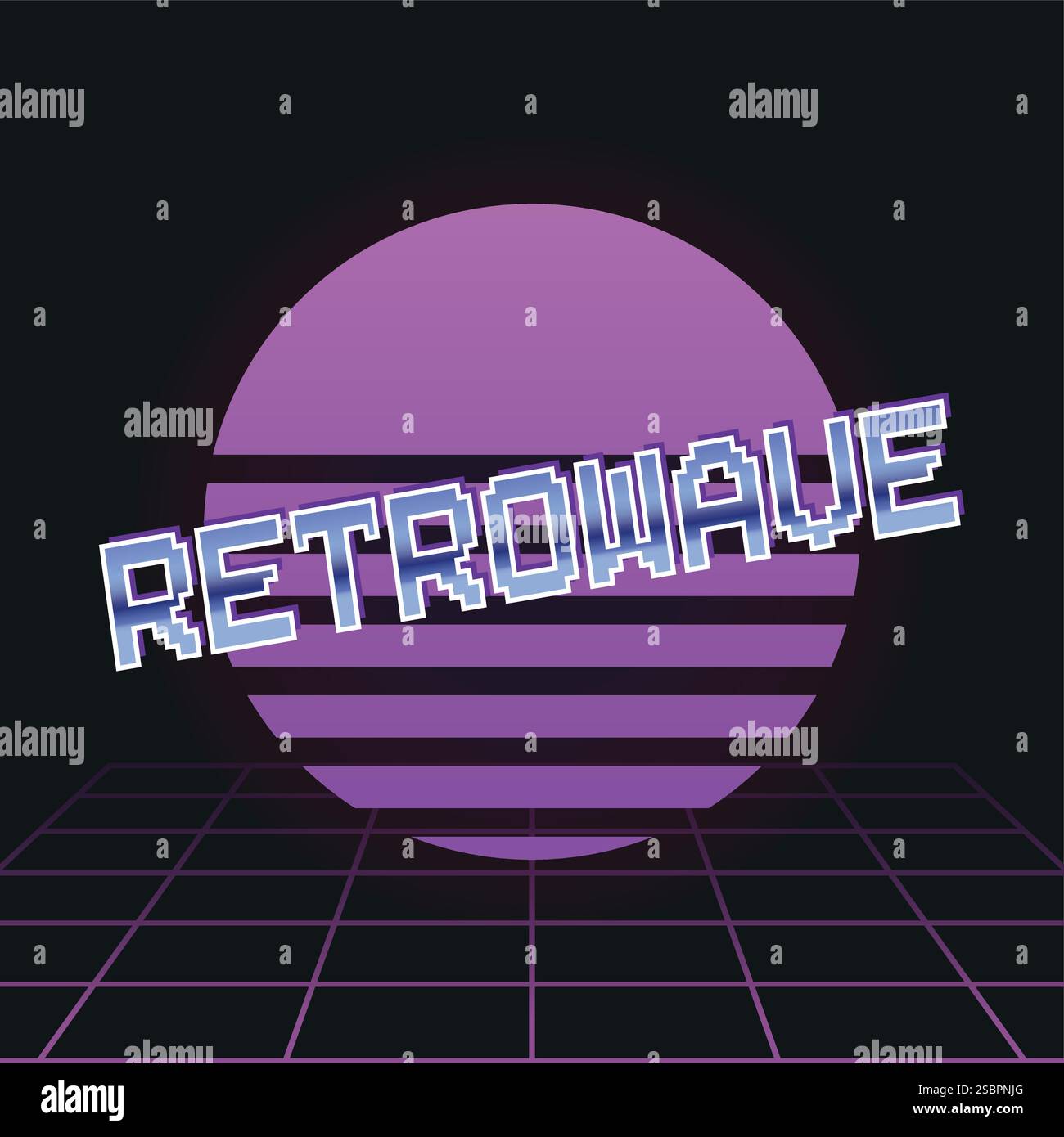 1980s retrowave logo template, pixel lettering and abstract purple ...