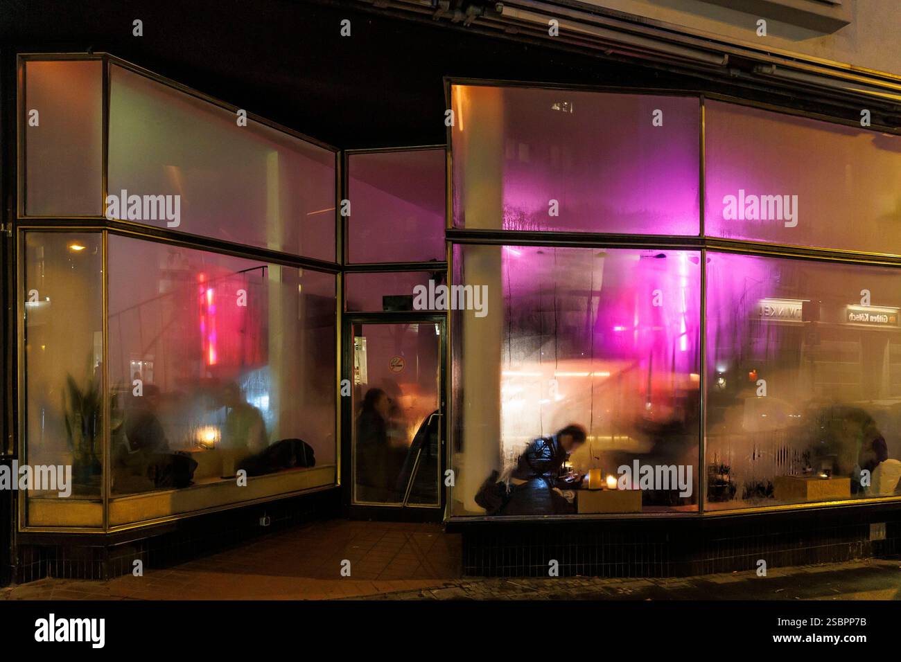fogged windows of the Cafe Ote on Eigelstein, winter, Cologne, Germany ...