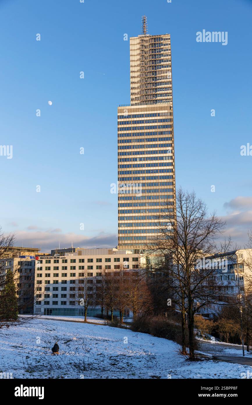 the Cologne Tower at the Mediapark, snow, Cologne, Germany. der ...