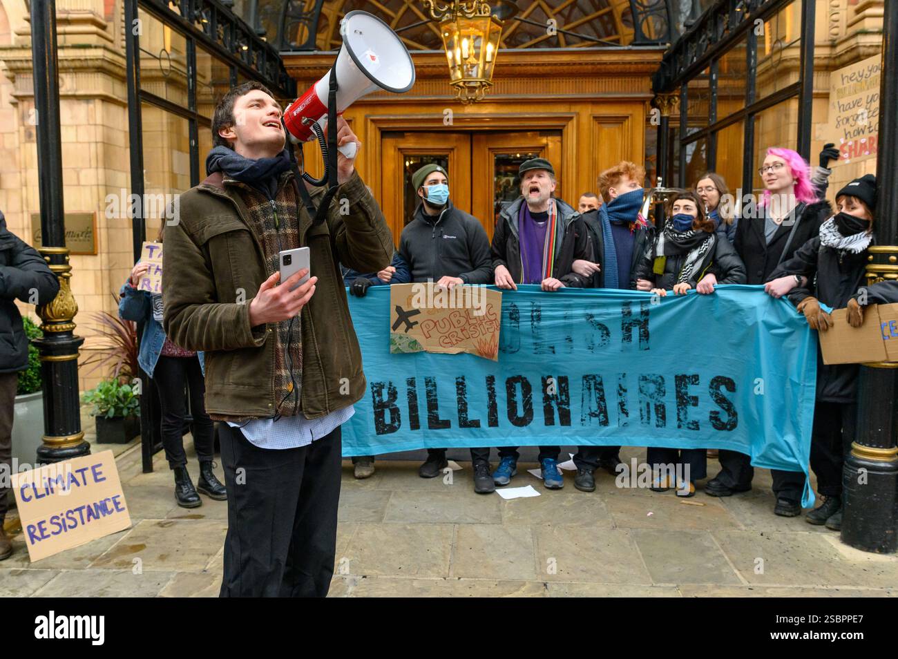 London, UK. 4 February 2025. Activists from ‘Climate Resistance’ launch ...