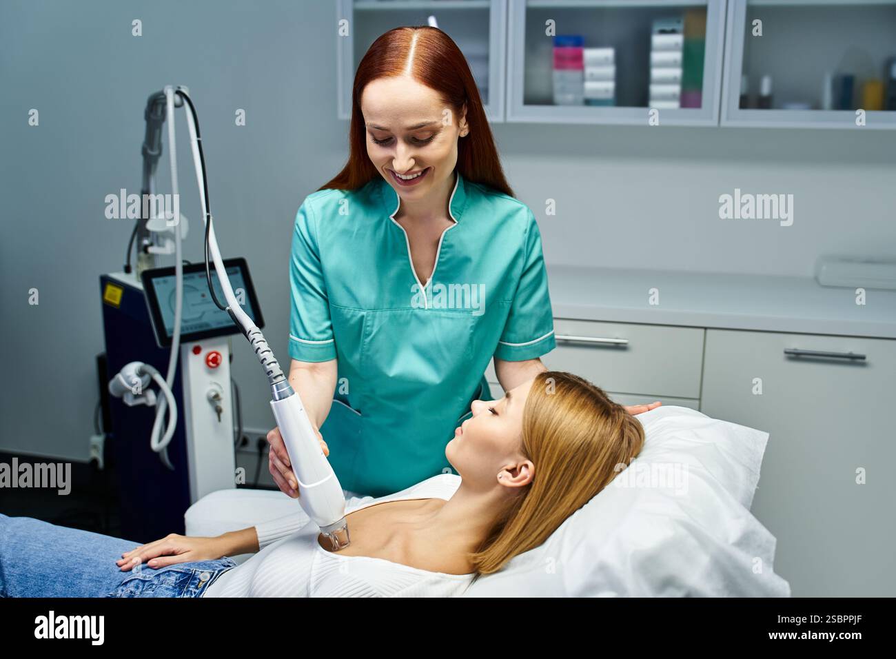 Skilled professional performs a dermatology procedure on a beautiful ...