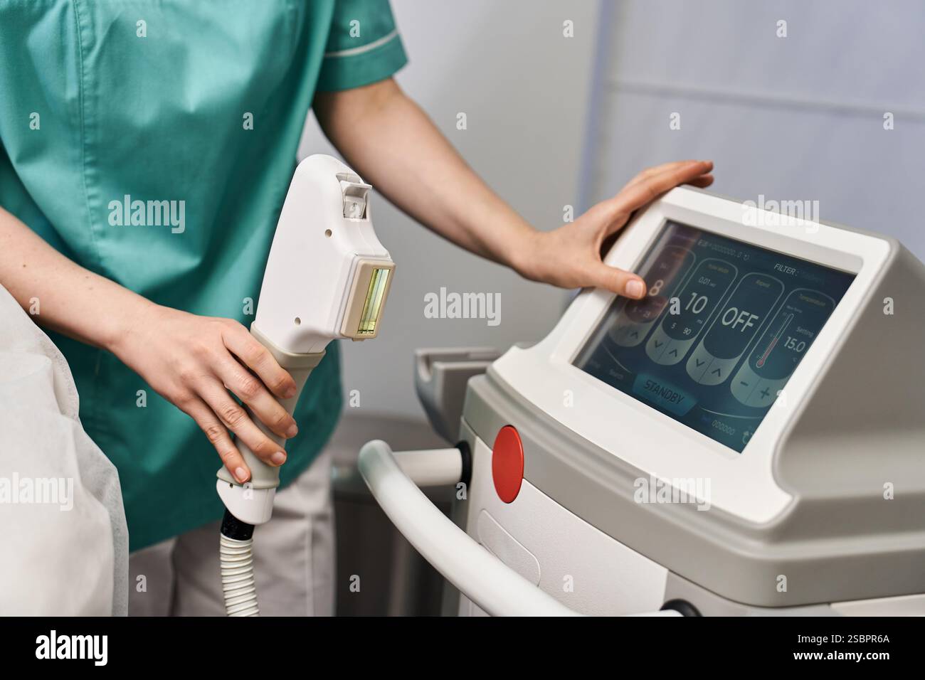 A skilled professional conducts a dermatology procedure to improve skin ...