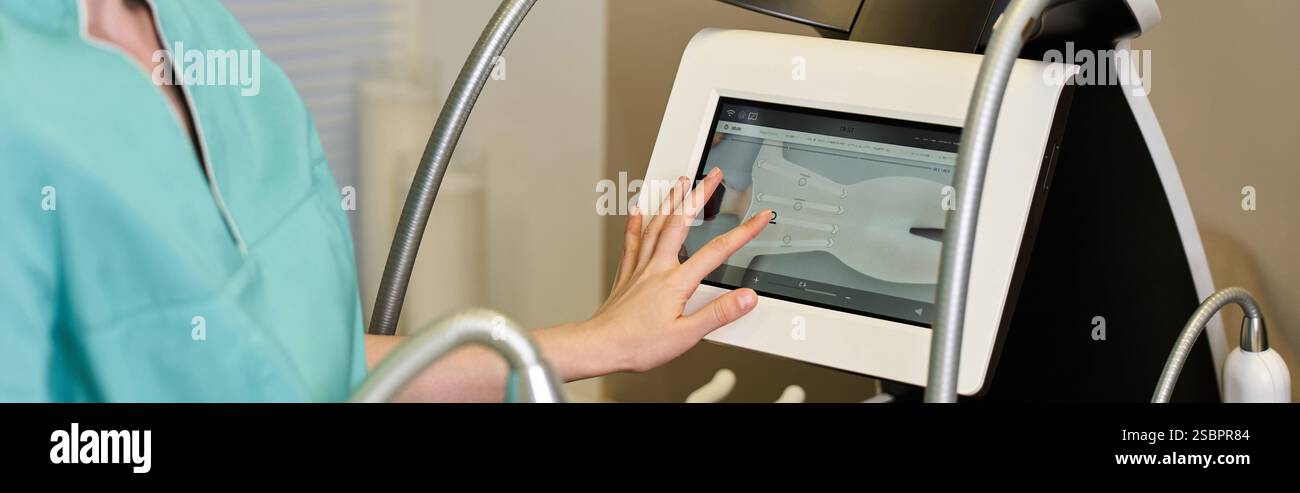 A skilled dermatologist working with contemporary tool to treat the ...
