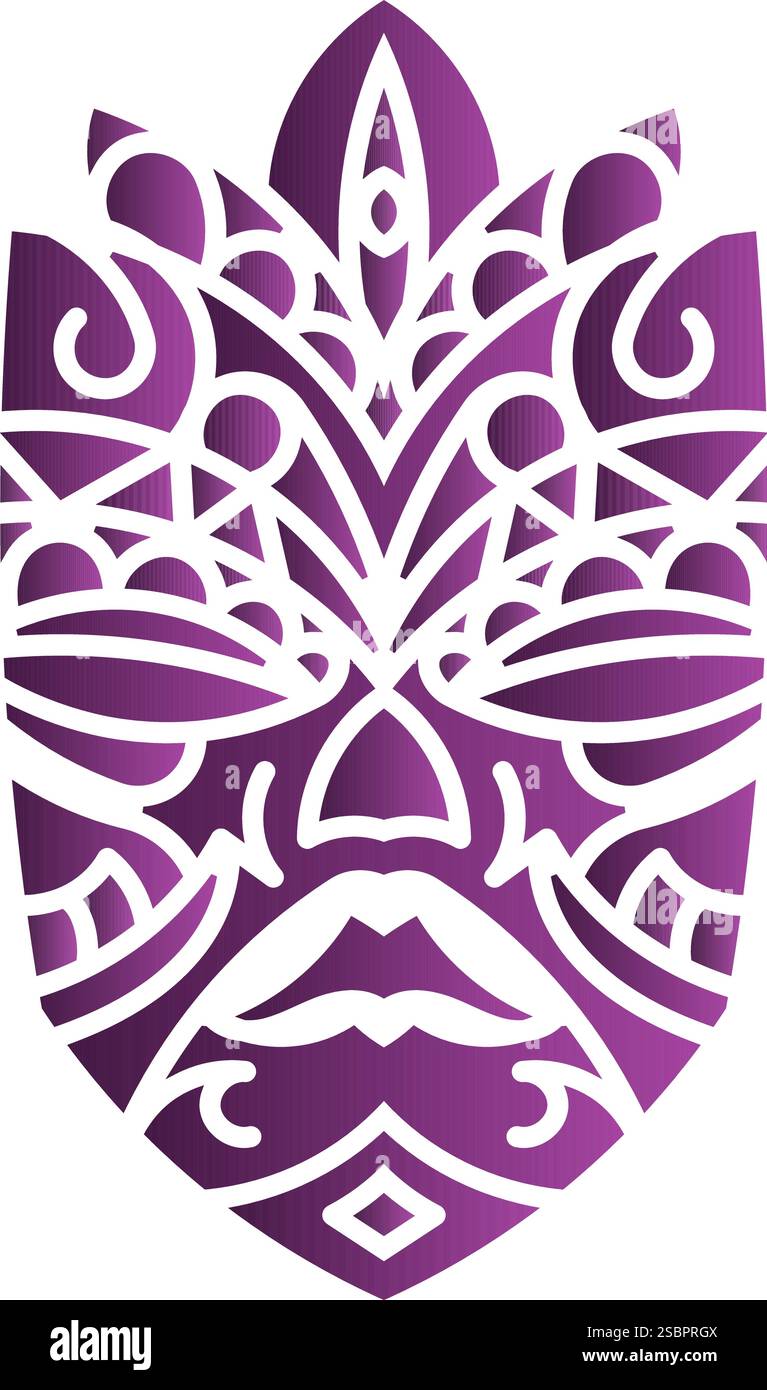 Detailed tribal mask design in purple, featuring symmetrical geometric ...