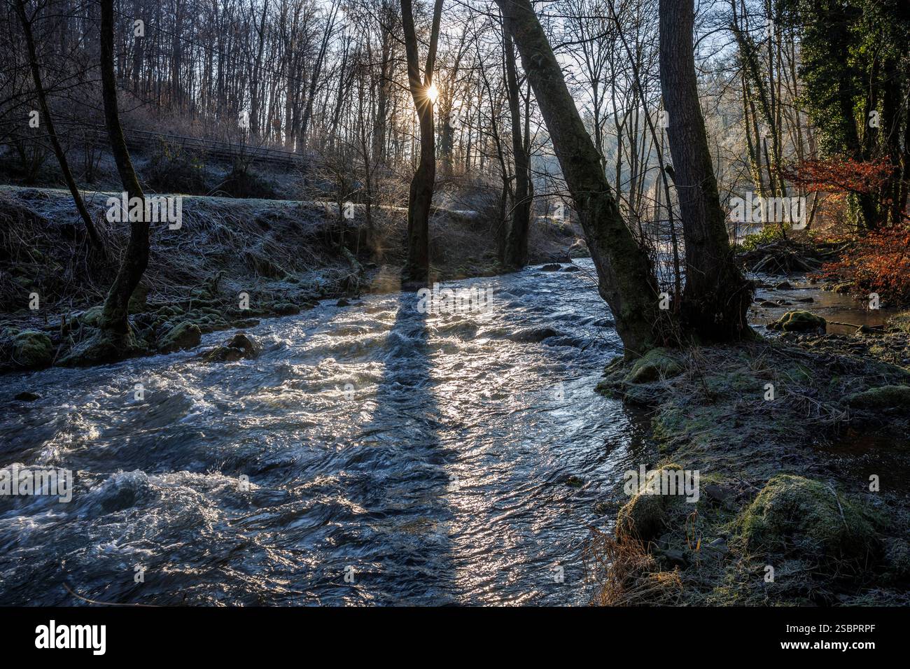 the river Hoenne between Hemer and Balve, Hoenne valley, winter ...