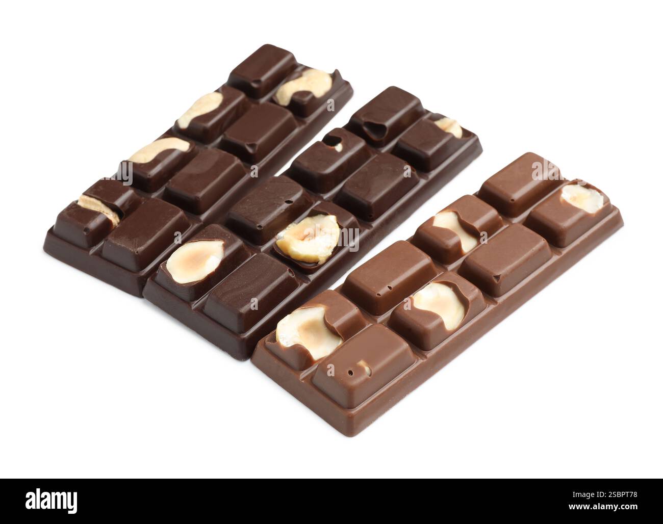 Tasty chocolate bars with nuts isolated on white Stock Photo - Alamy