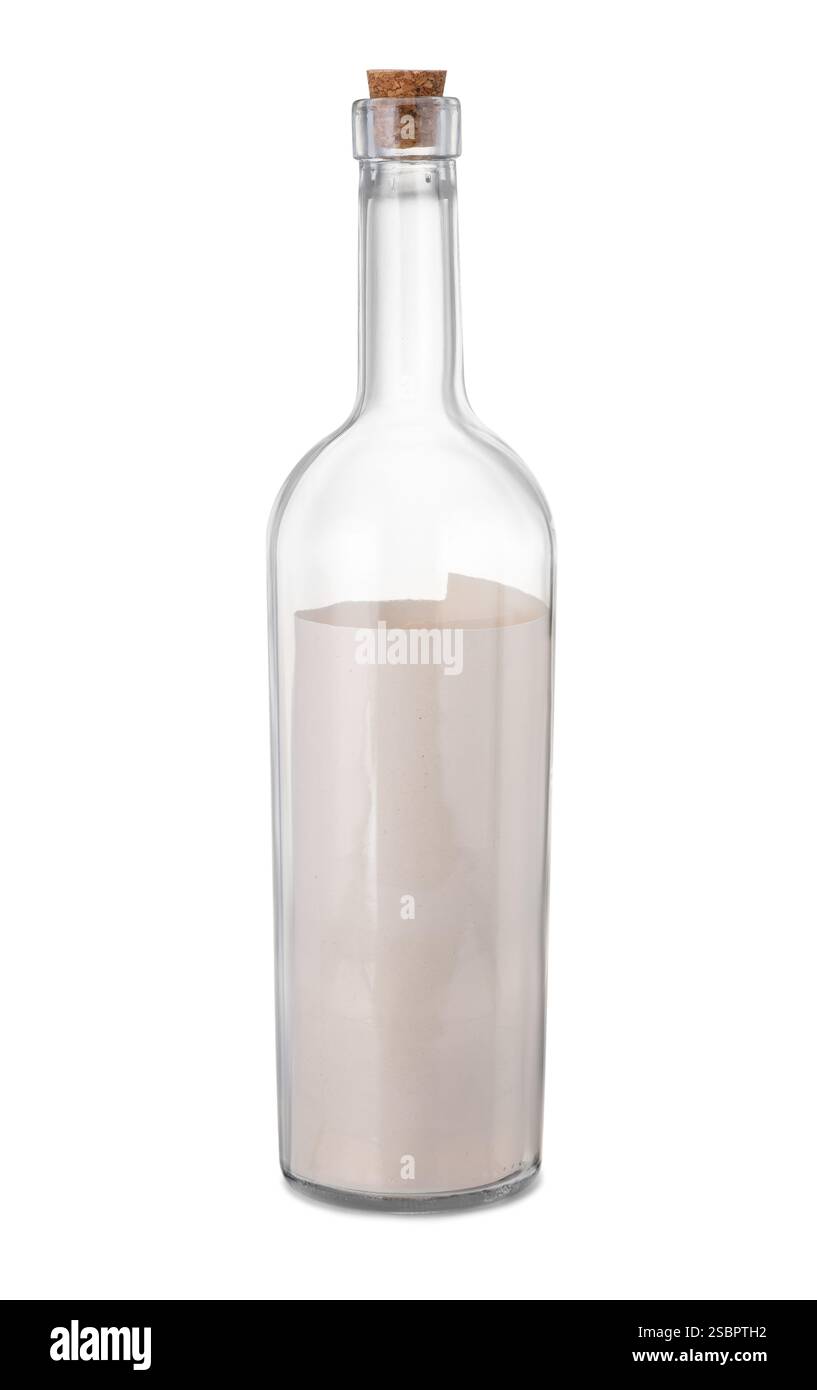 Rolled letter in corked glass bottle isolated on white Stock Photo - Alamy