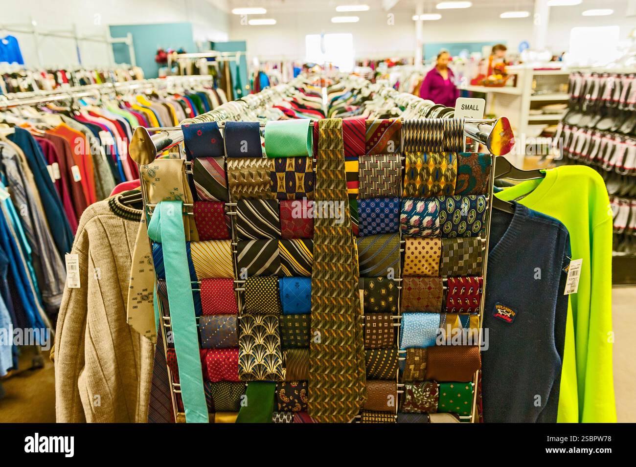 Clothes rack hold ing used men's ties at the Good Will second hand ...