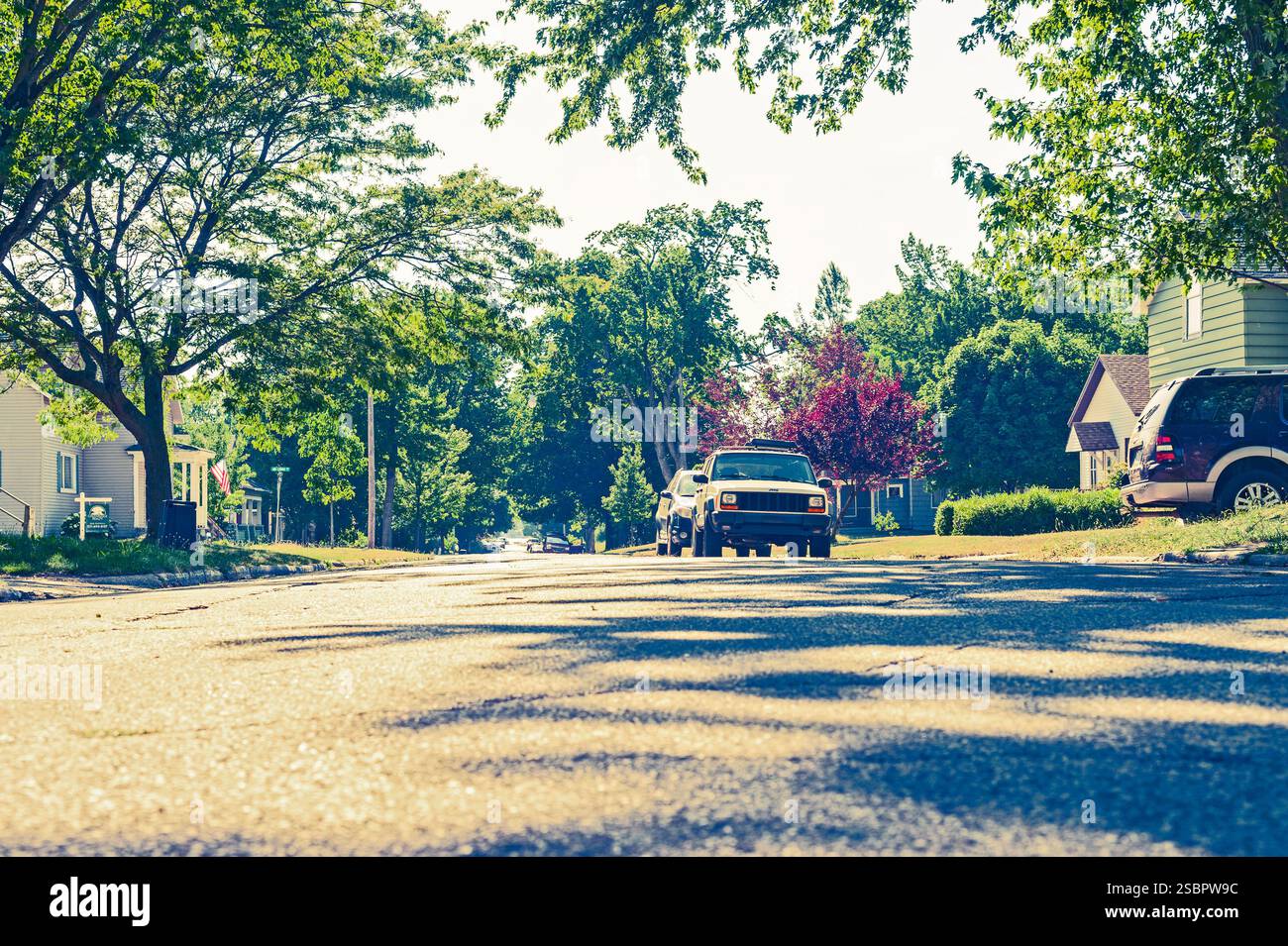 Street level view of a working class neighborhood of Ludington ...