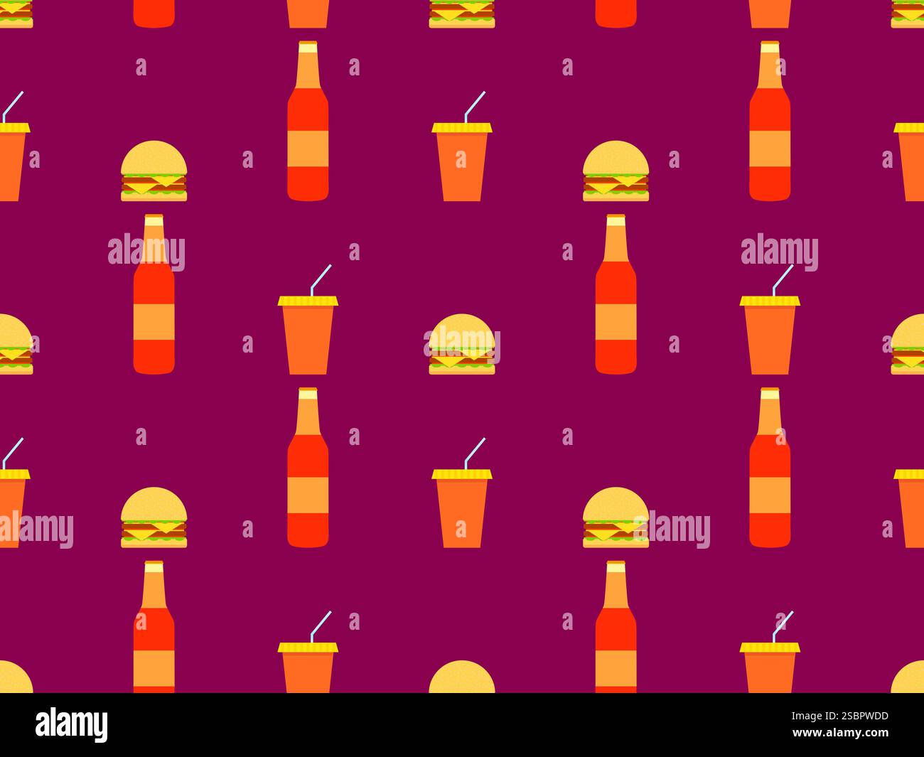 Fast food seamless pattern with burgers, soda and bottled drinks. Paper ...