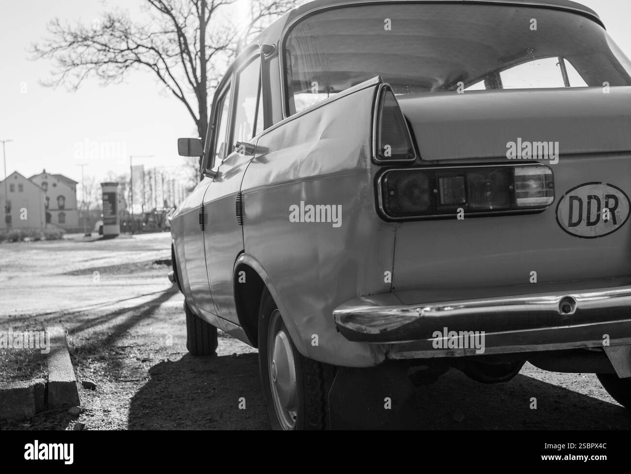Old Russian classic car with DDR sign of the former German Democratic ...
