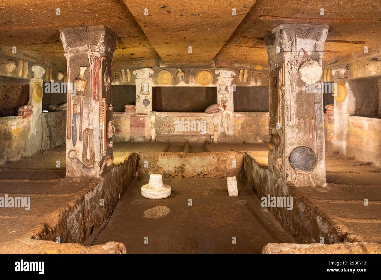 Interior view of ancient etruscan tomb in Italy Stock Photo - Alamy