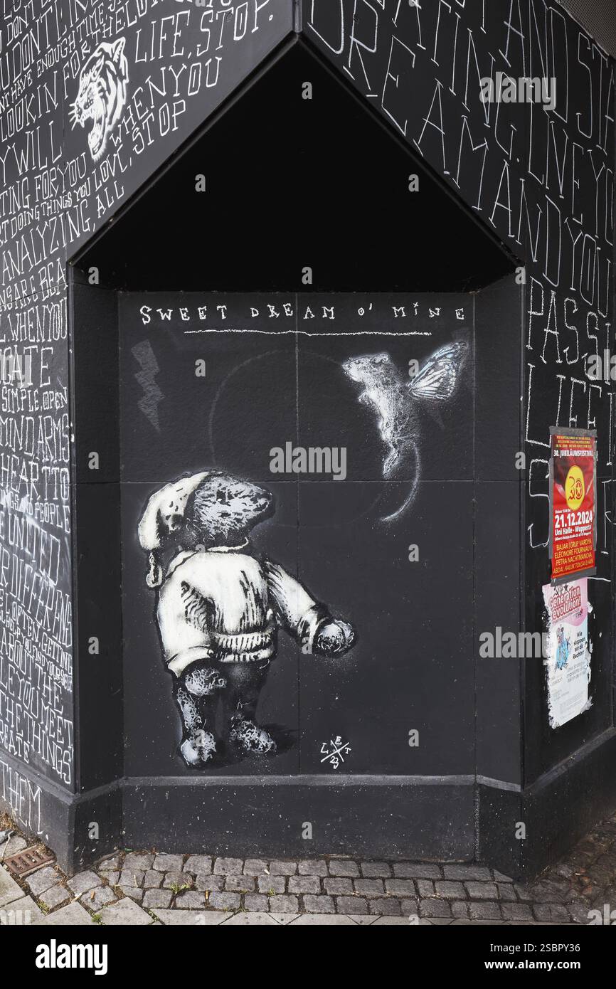 Ironic graffiti Sweet Dream, rat dreams of flying, by street artist L.E ...