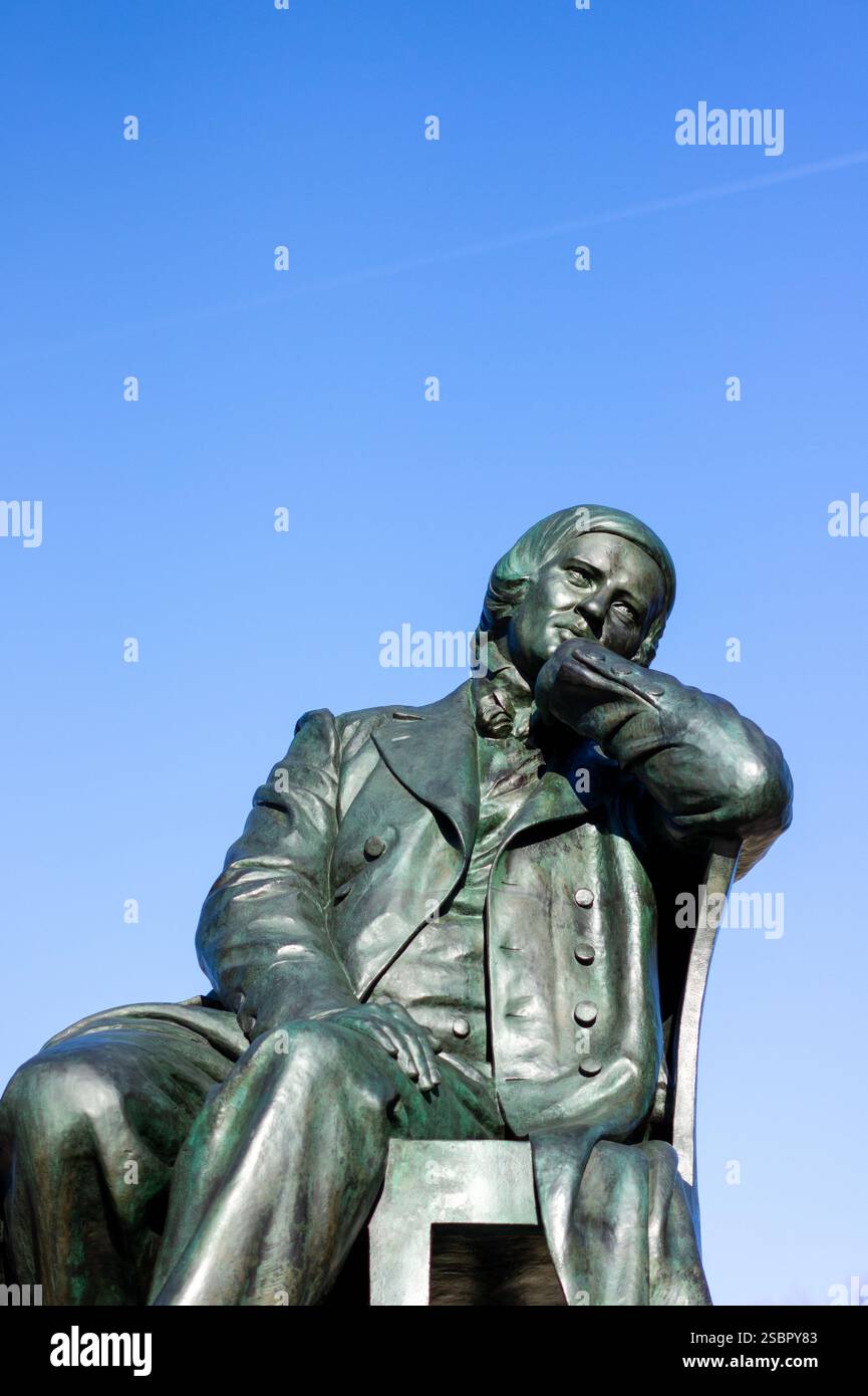 statue of the Robert Schumann German composer on blue background ...