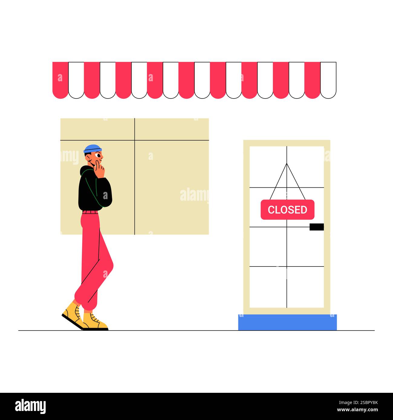 Closed Storefront, Man Walking Past Shut Business in Flat Vector ...