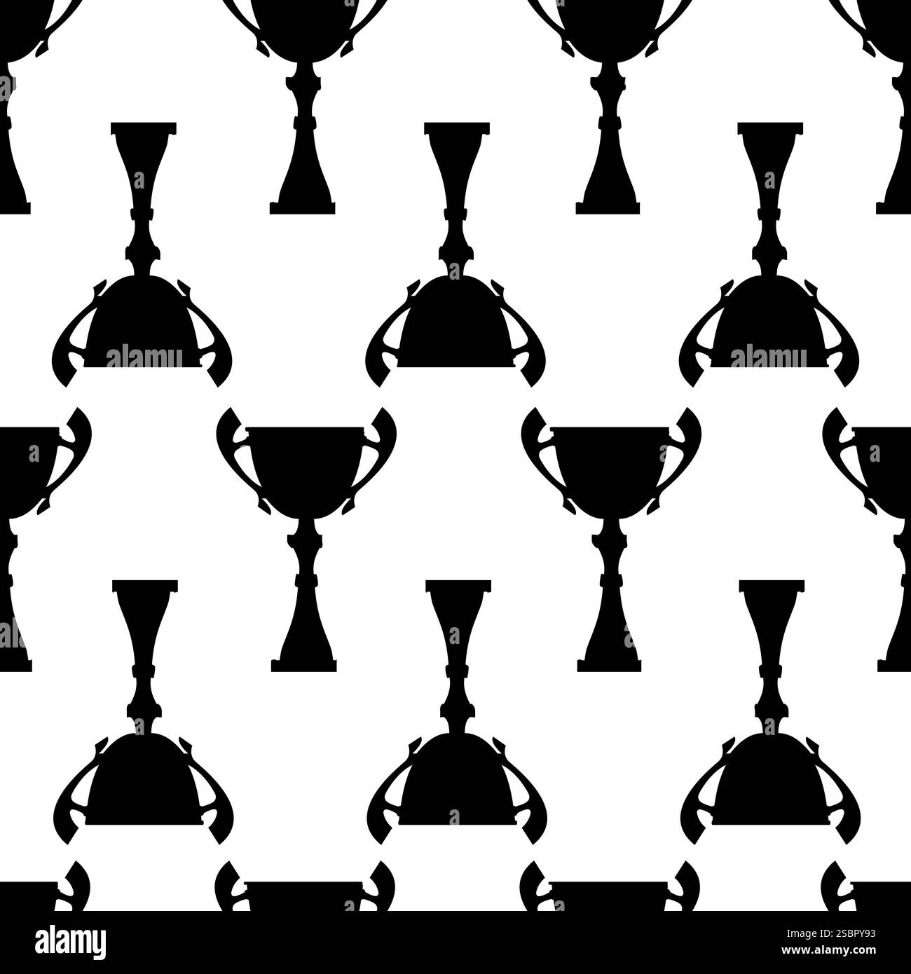 Winner trophy cup seamless pattern. Black simple silhouette texture ...