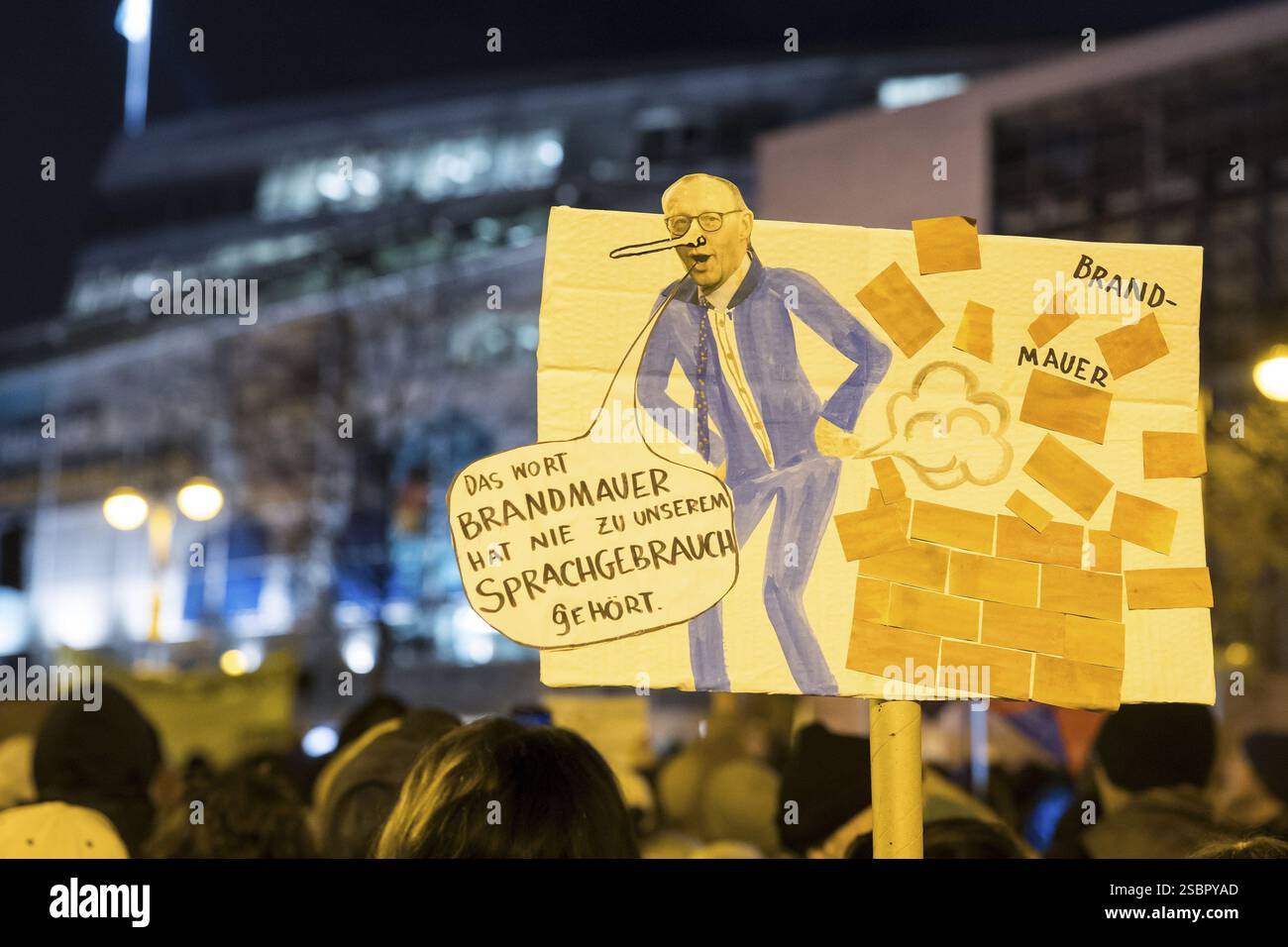 Sign with Friedrich Merz with Pinocchio nose and text The word ...