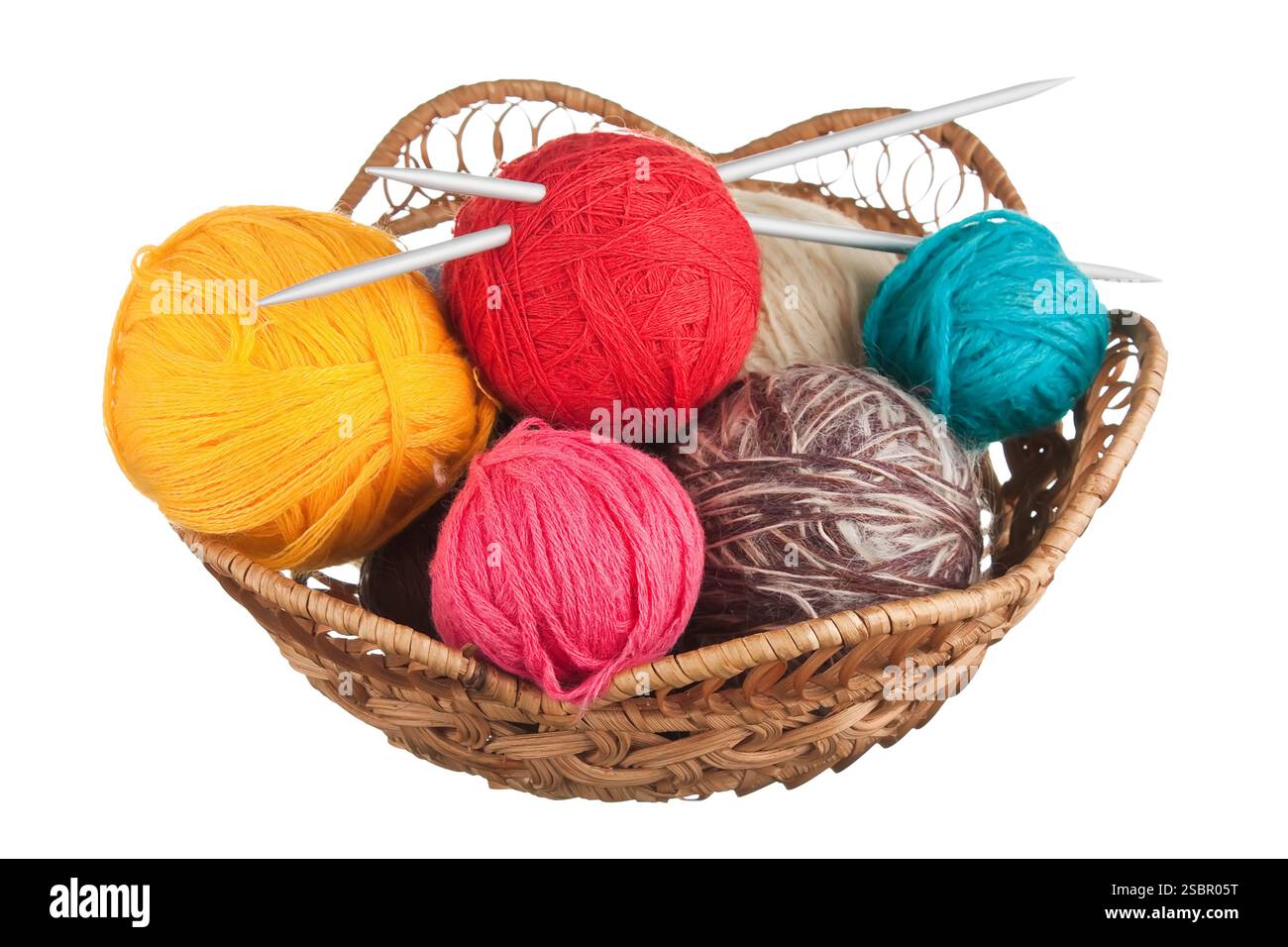 Ball of wool in basket is isolated on a white background Stock Photo ...