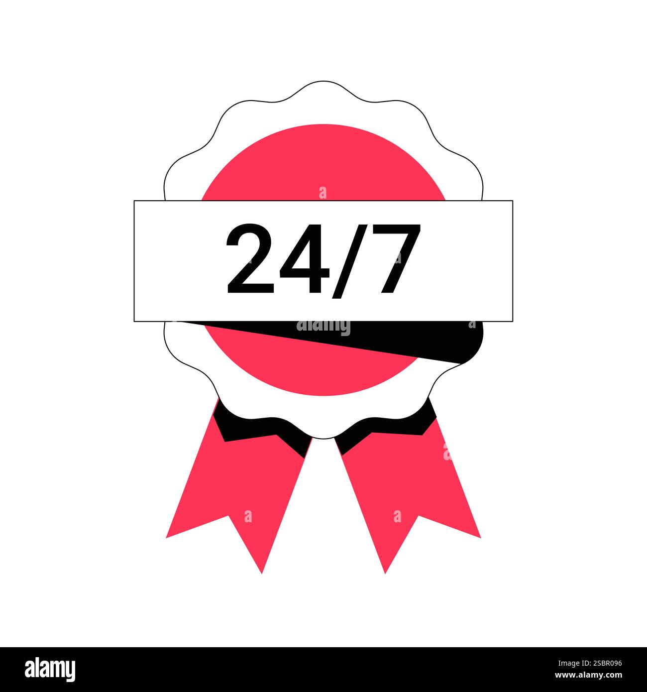 24 7 Service Badge With Ribbon In Flat Vector Illustration Symbolizing ...