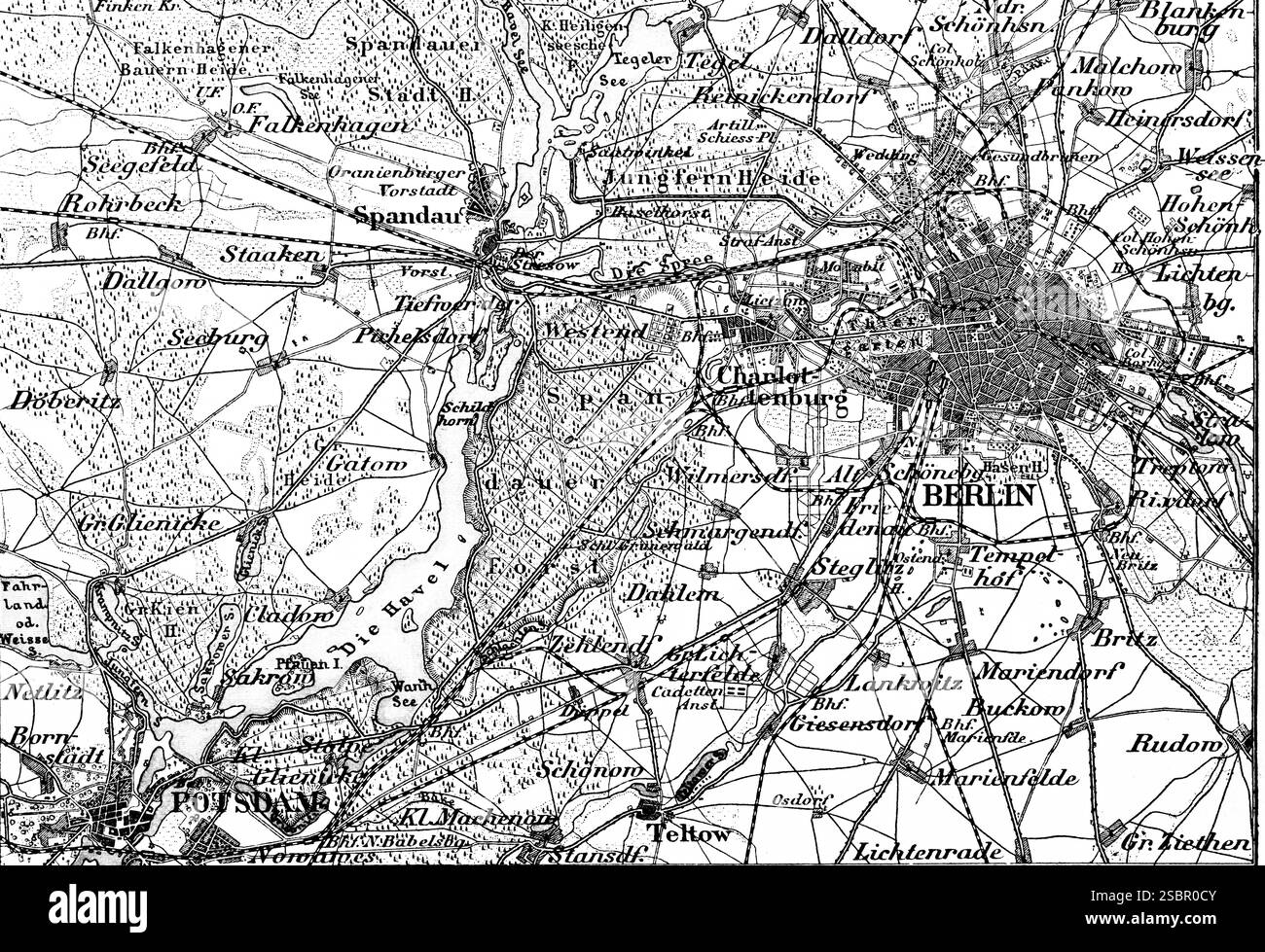 Topographic map of the capital Berlin and surroundings, Potsdam, Havel ...