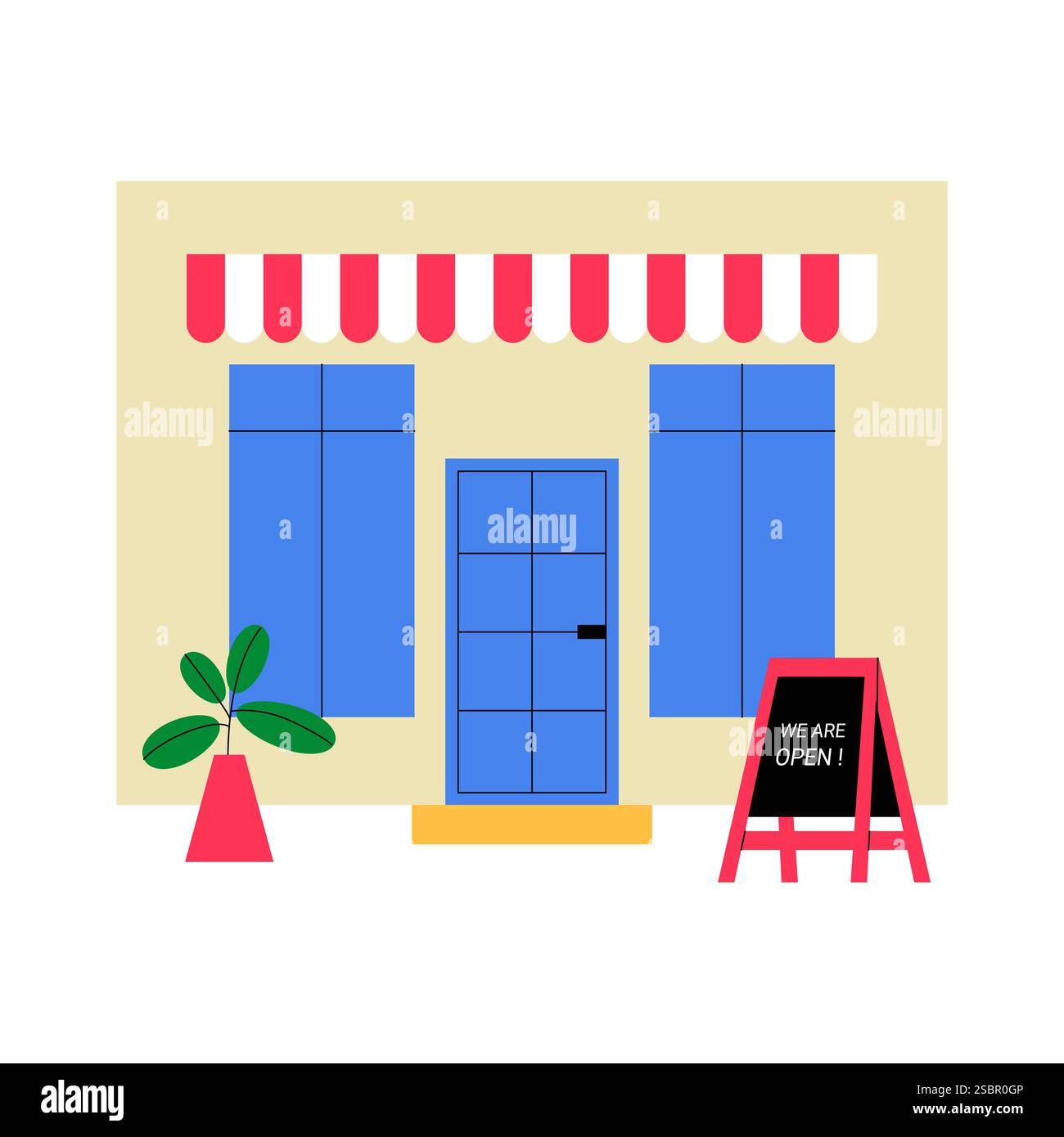 Small Business Storefront, Local Shop With Open Sign in Flat Vector ...