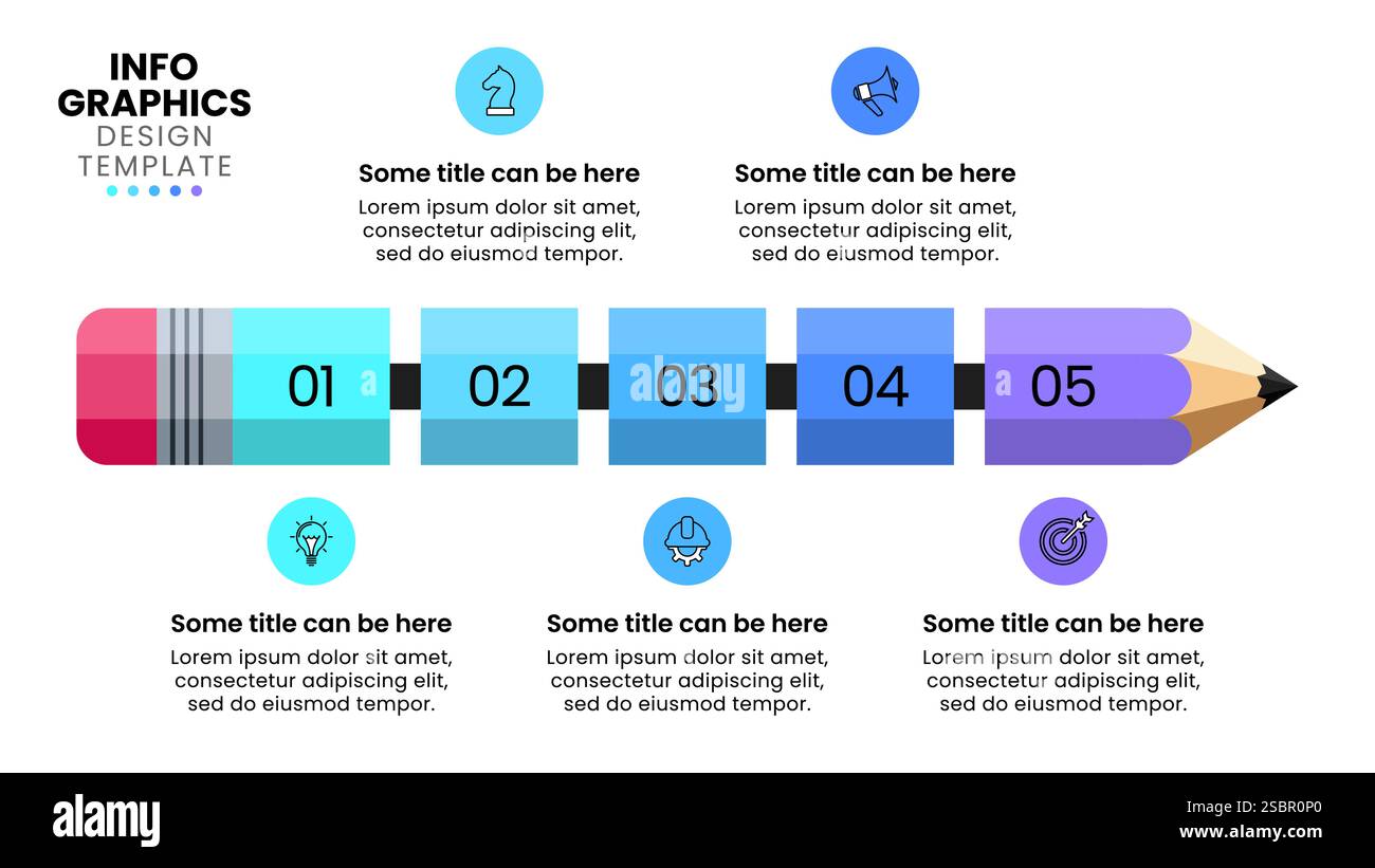 Infographic template with icons and 5 options or steps. Pencil. Can be ...