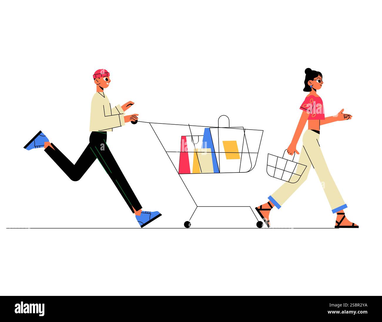 Shopping Rush With Male And Female Characters In Flat Vector ...