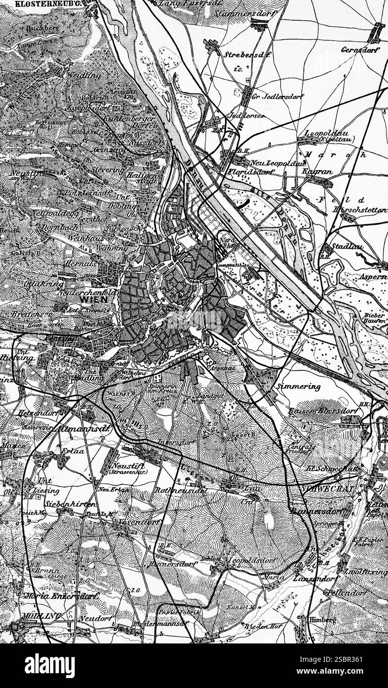 Topographic map of the Austrian capital Vienna and surroundings ...