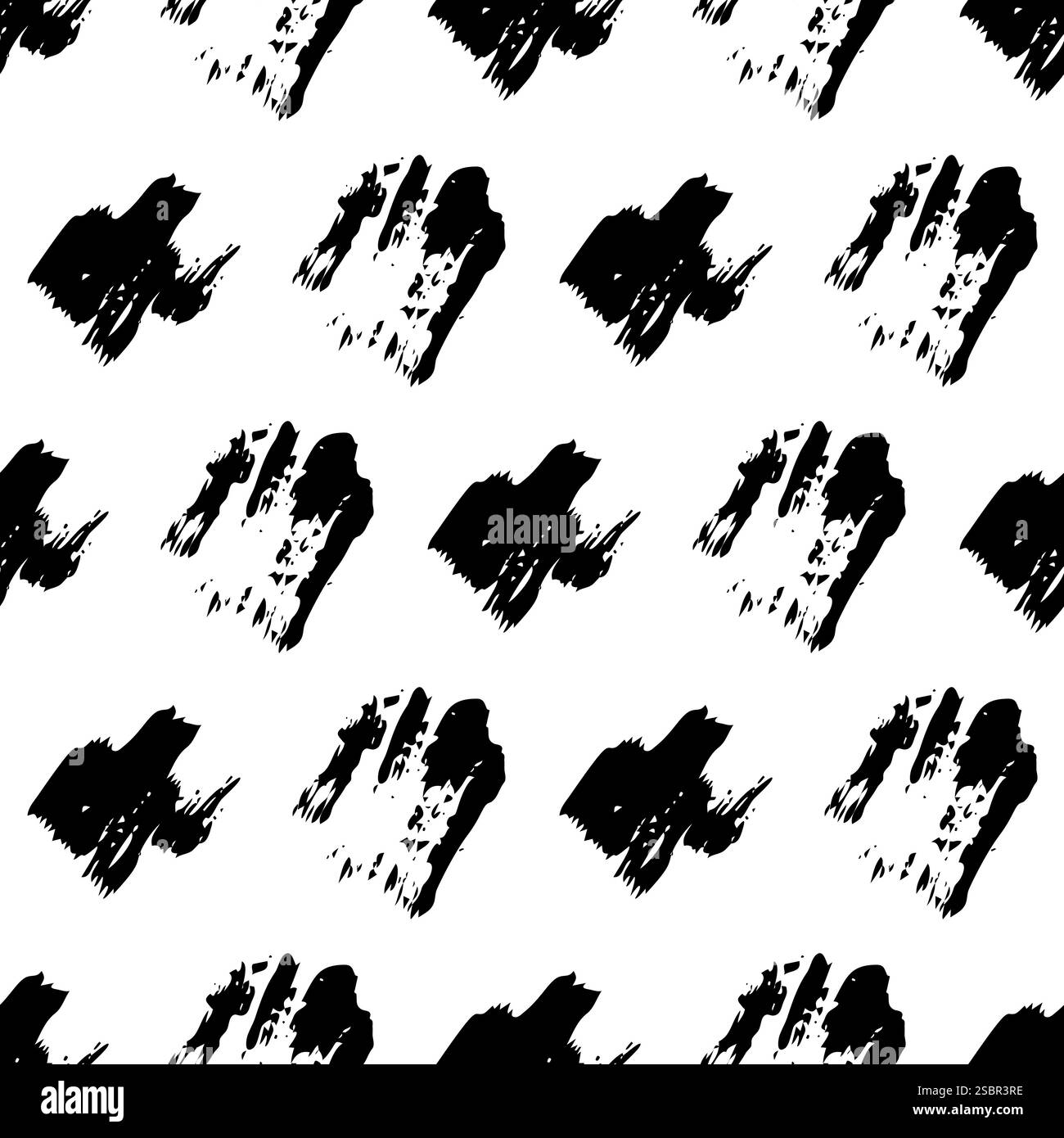Seamless pattern with dark hand drawn scribble smear on white background. Abstract grunge ...