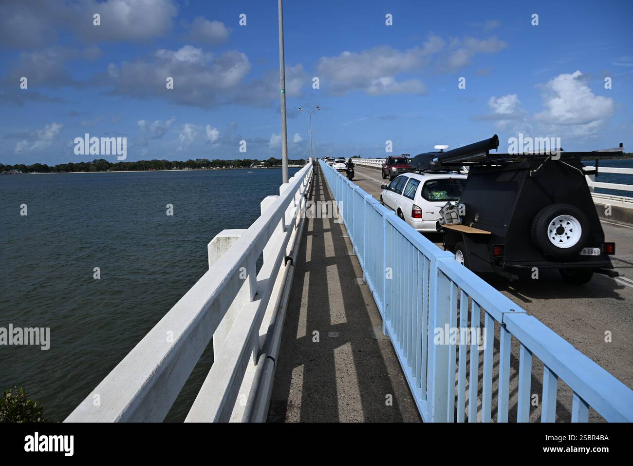 The Bribie Island Bridge across the Pumicestone Passage is seen on ...