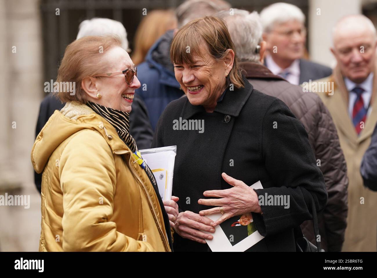 Margaret Beckett speaking to Anji Hunter following a memorial service ...