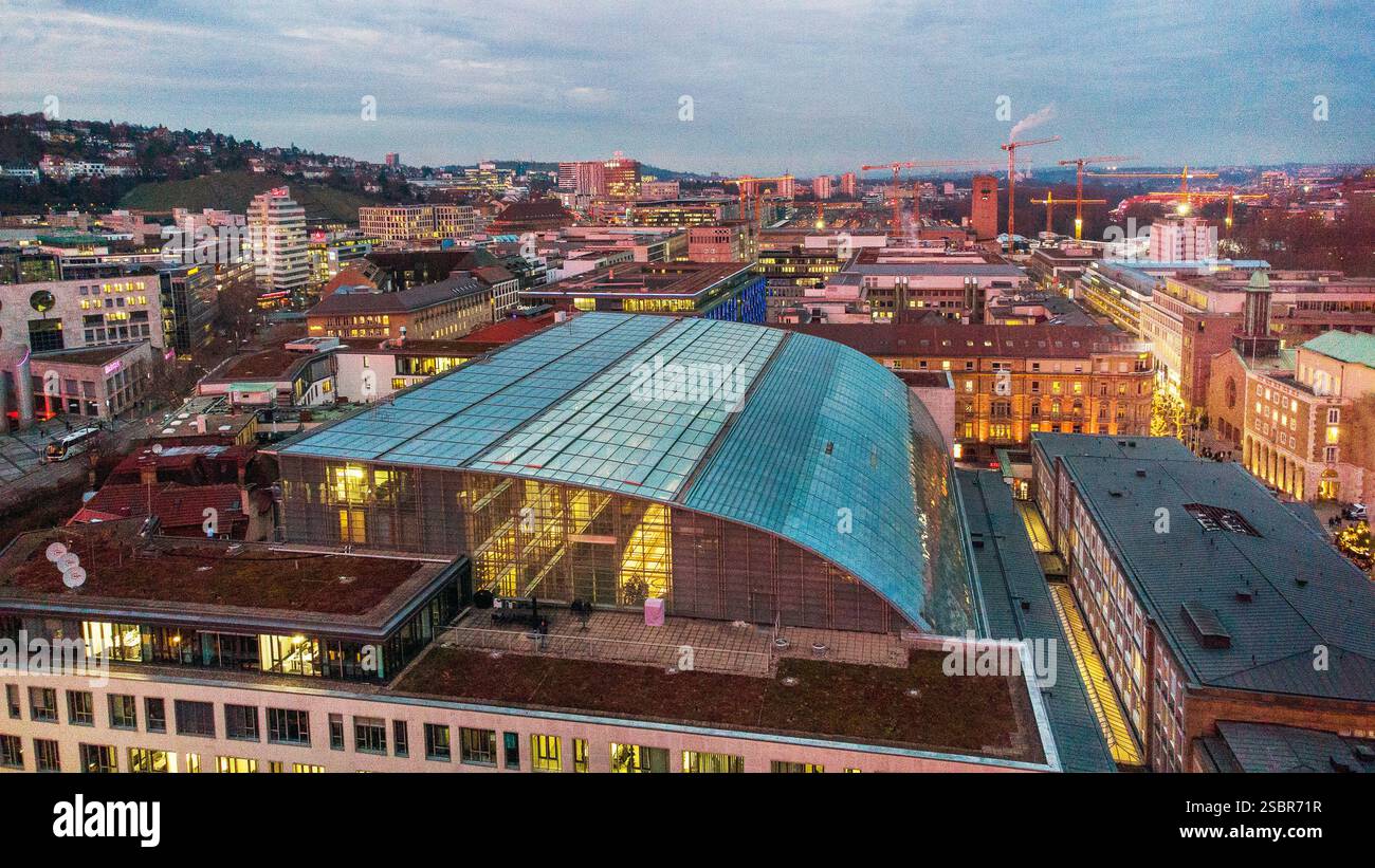 Aerial Panorama with Special roof of Stuttgart Center (Stuttgart ...