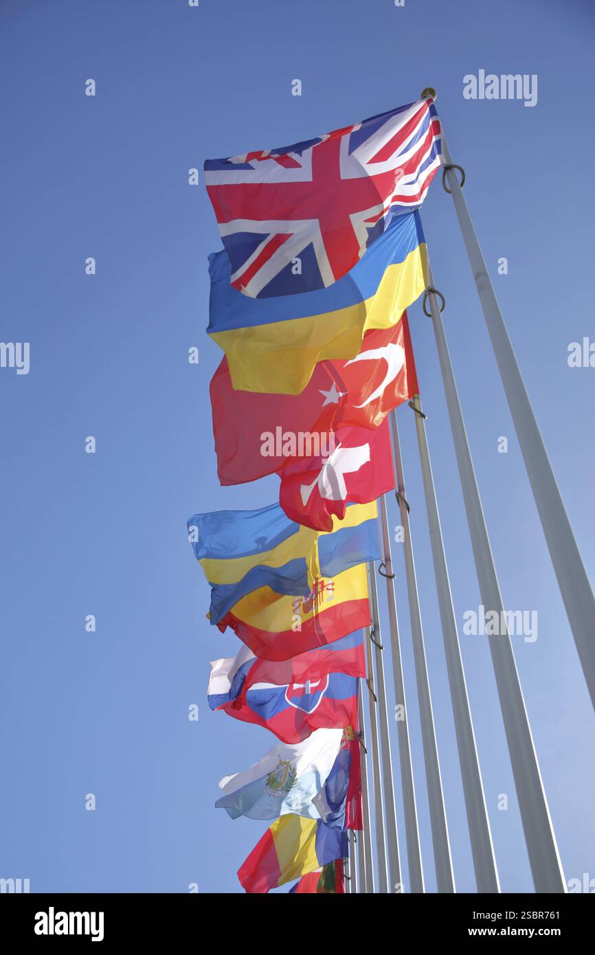 European national flags, British, Ukrainian and Turkish national flags ...