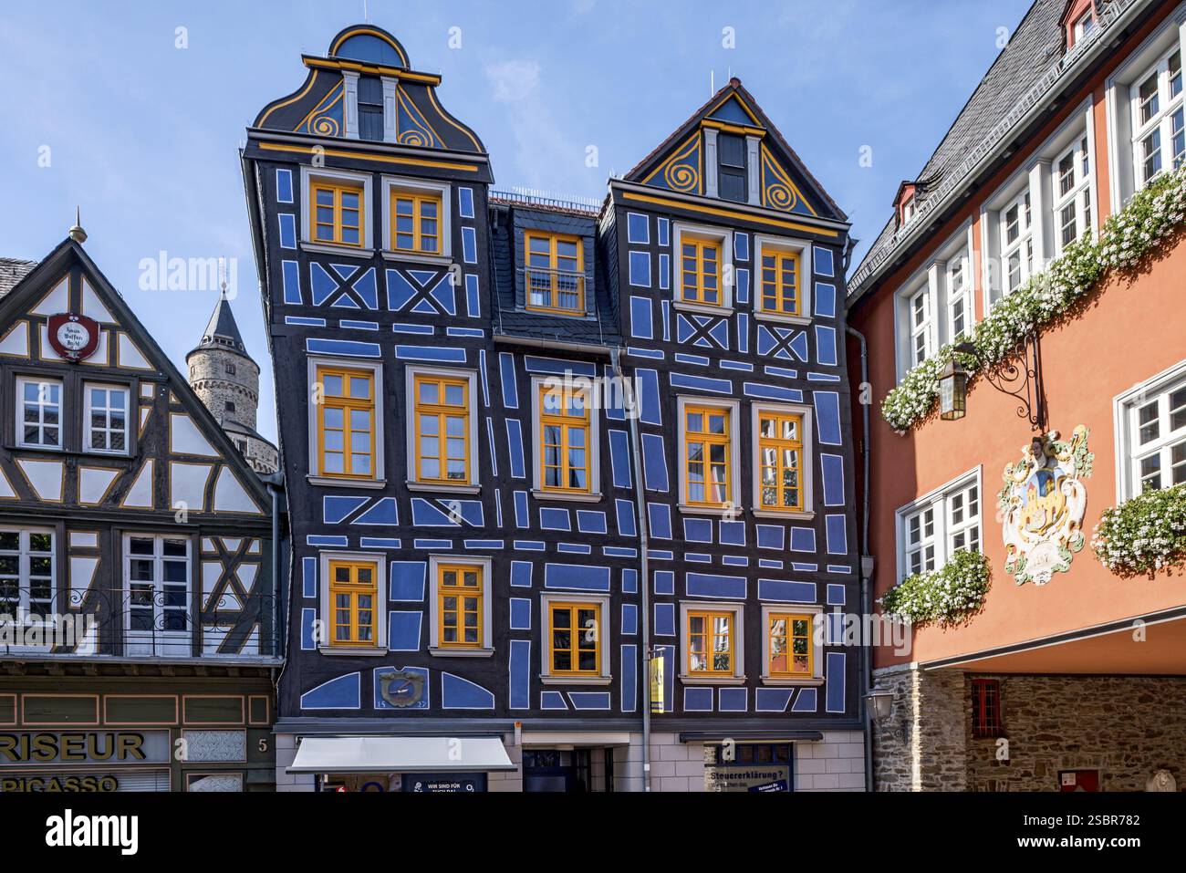 The leaning house, half-timbered house, colourfully painted, witches ...
