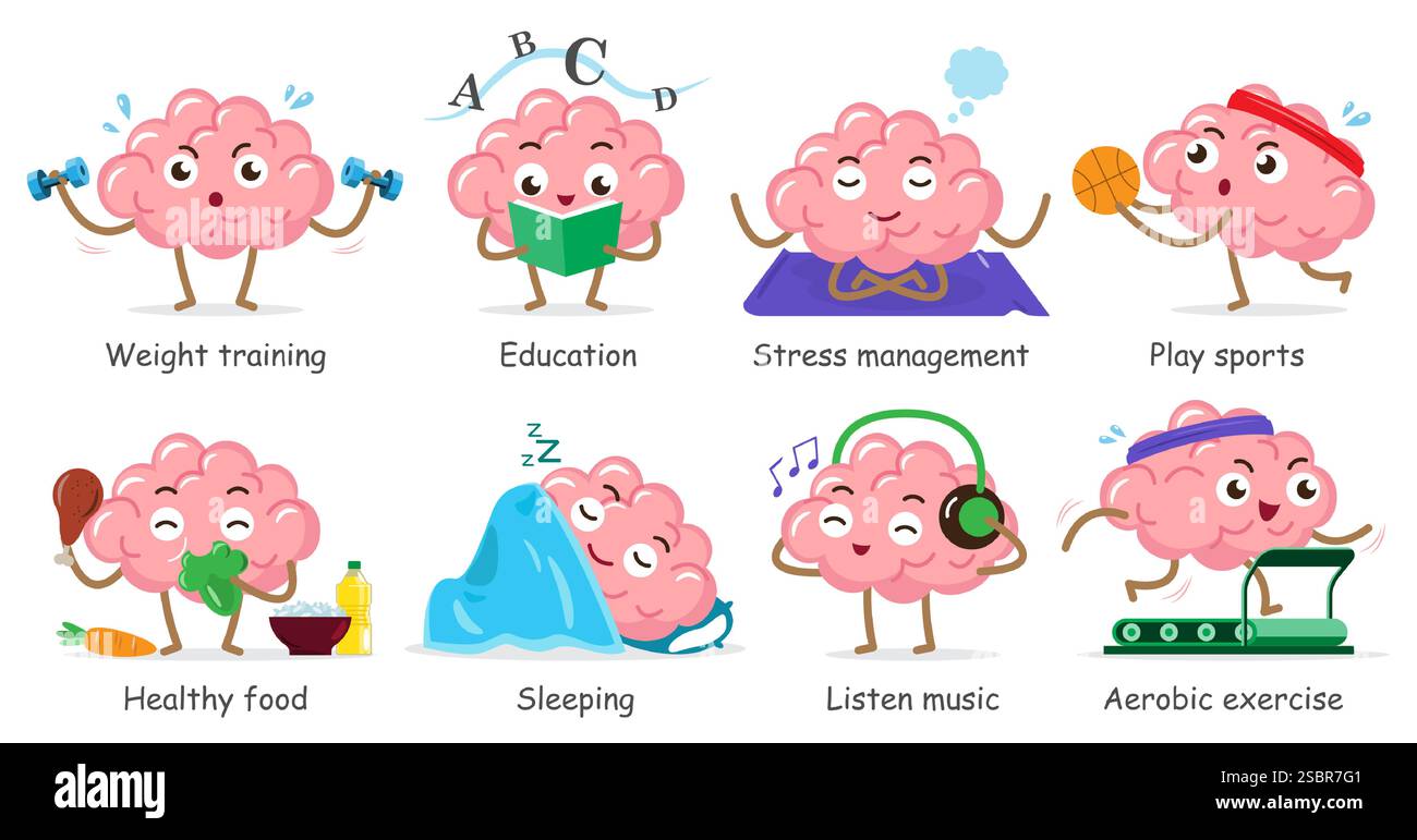 Healthy brain . Set of medical cartoon characters . Isolated white ...