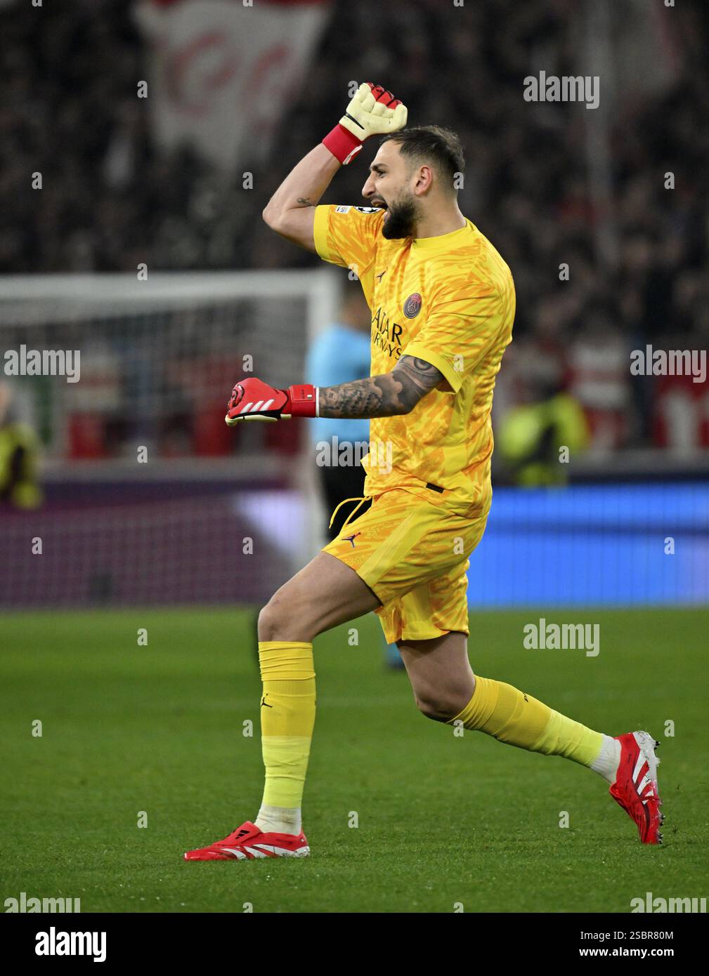 Goal celebration Goalkeeper Gianuigi Donnarumma FC Paris Saint-Germain ...