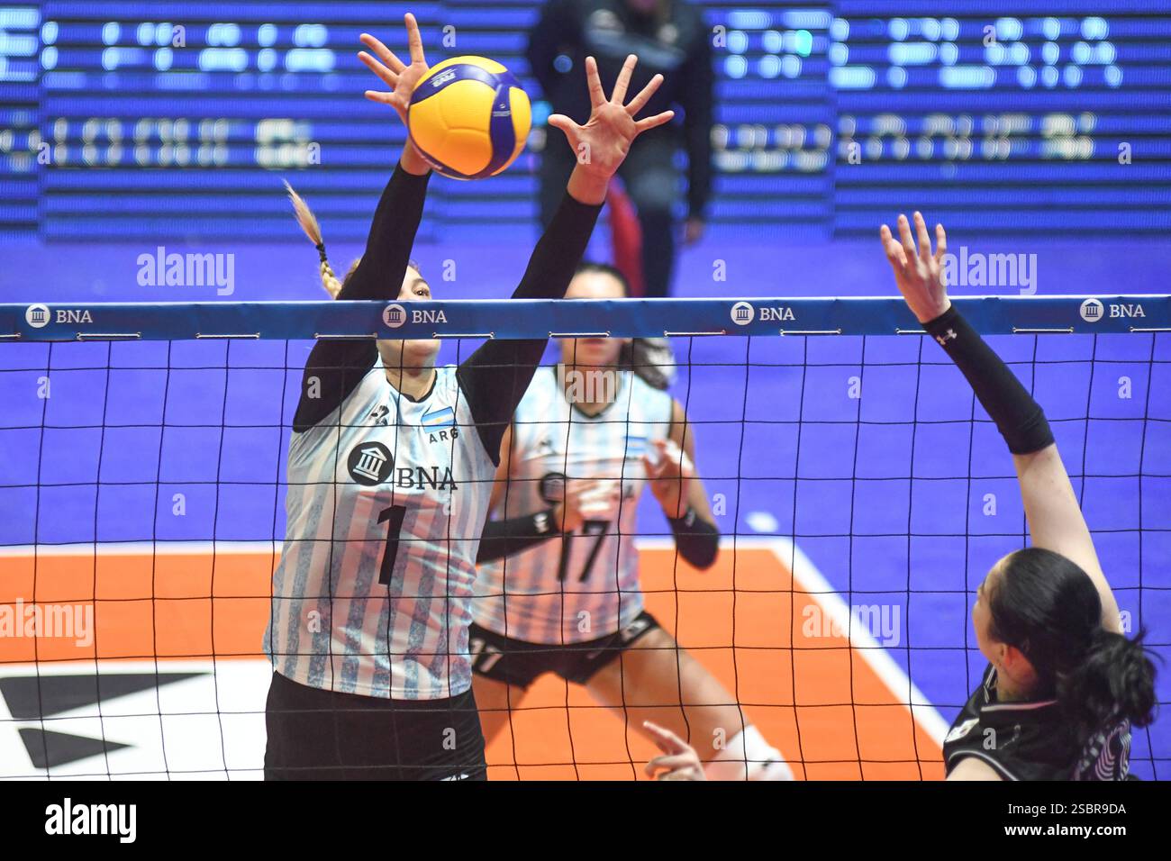 Elina Rodriguez (Argentina) blocking against South Korea. Women's ...