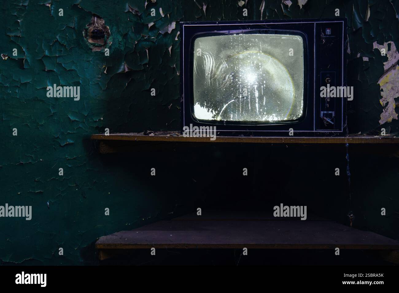Creepy broken television in dirty room of abandoned house Stock Photo ...