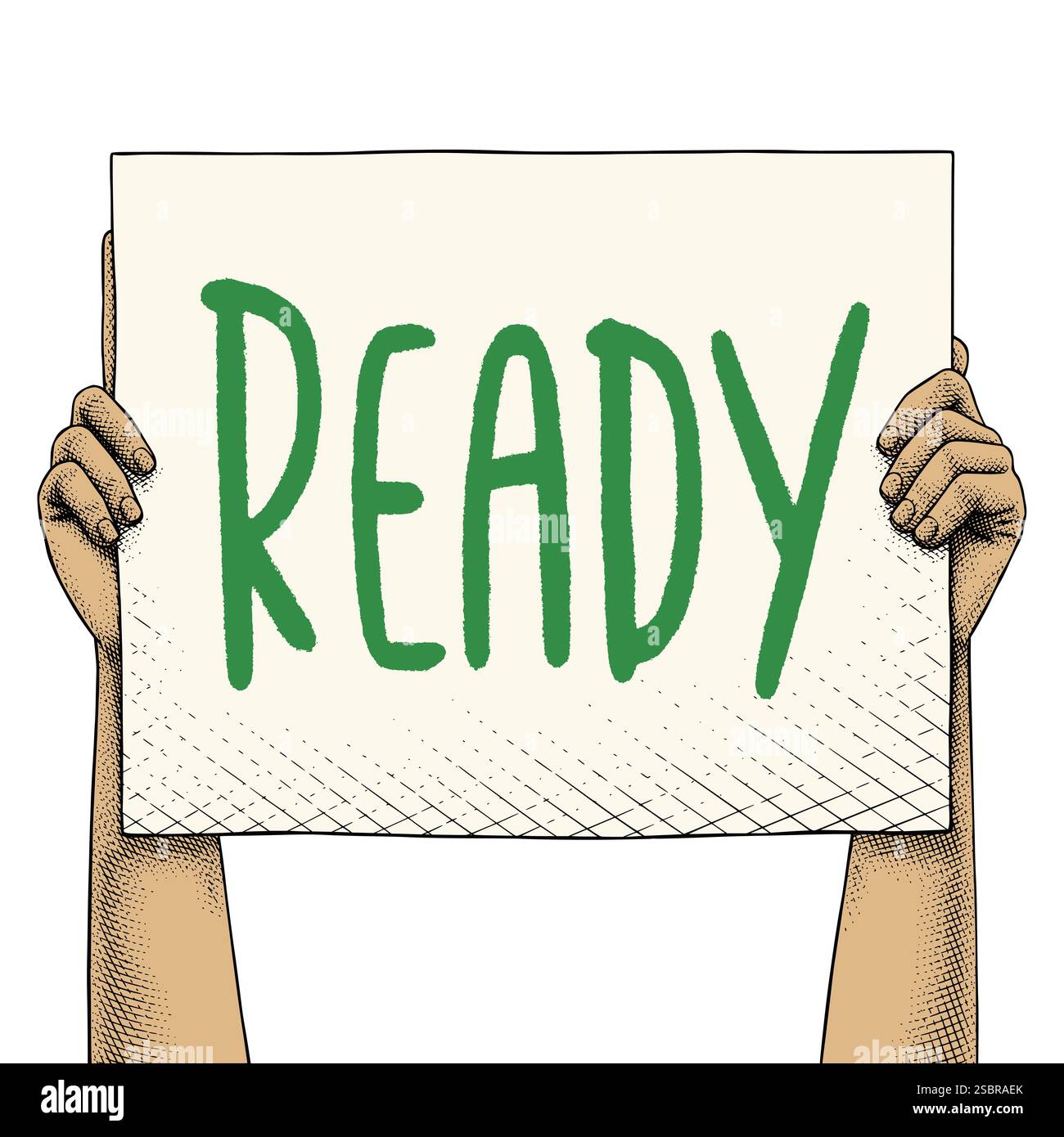Hand raising a sign that says Ready Colored Stock Vector Image & Art ...