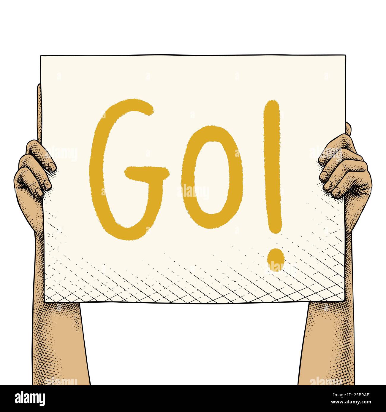 Hand raising a sign that says GO Colored Stock Vector Image & Art - Alamy