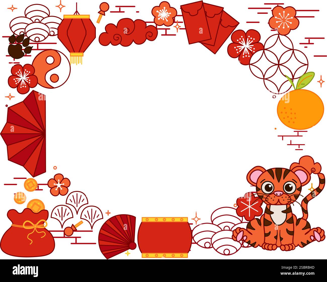 year of Tiger 2034 Chinese New Year template oval frame featuring ...