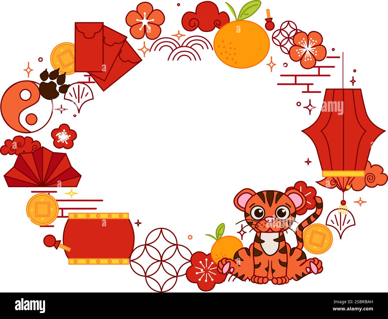 Chinese new year 2034 Tiger lunar lantern festival oval frame template ...