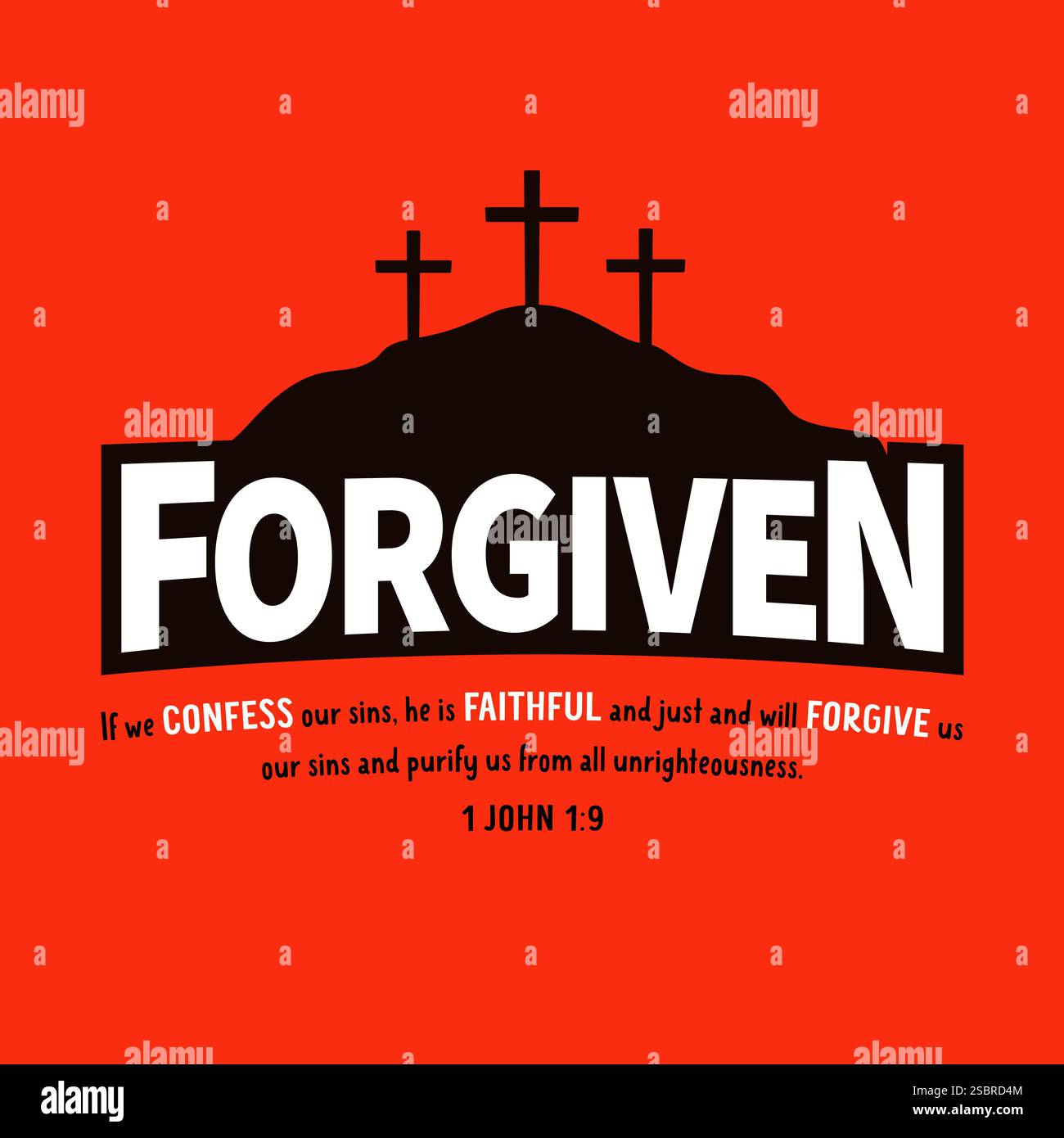 Forgiven, Easter Sunday creative concept with Calvary and three crosses ...