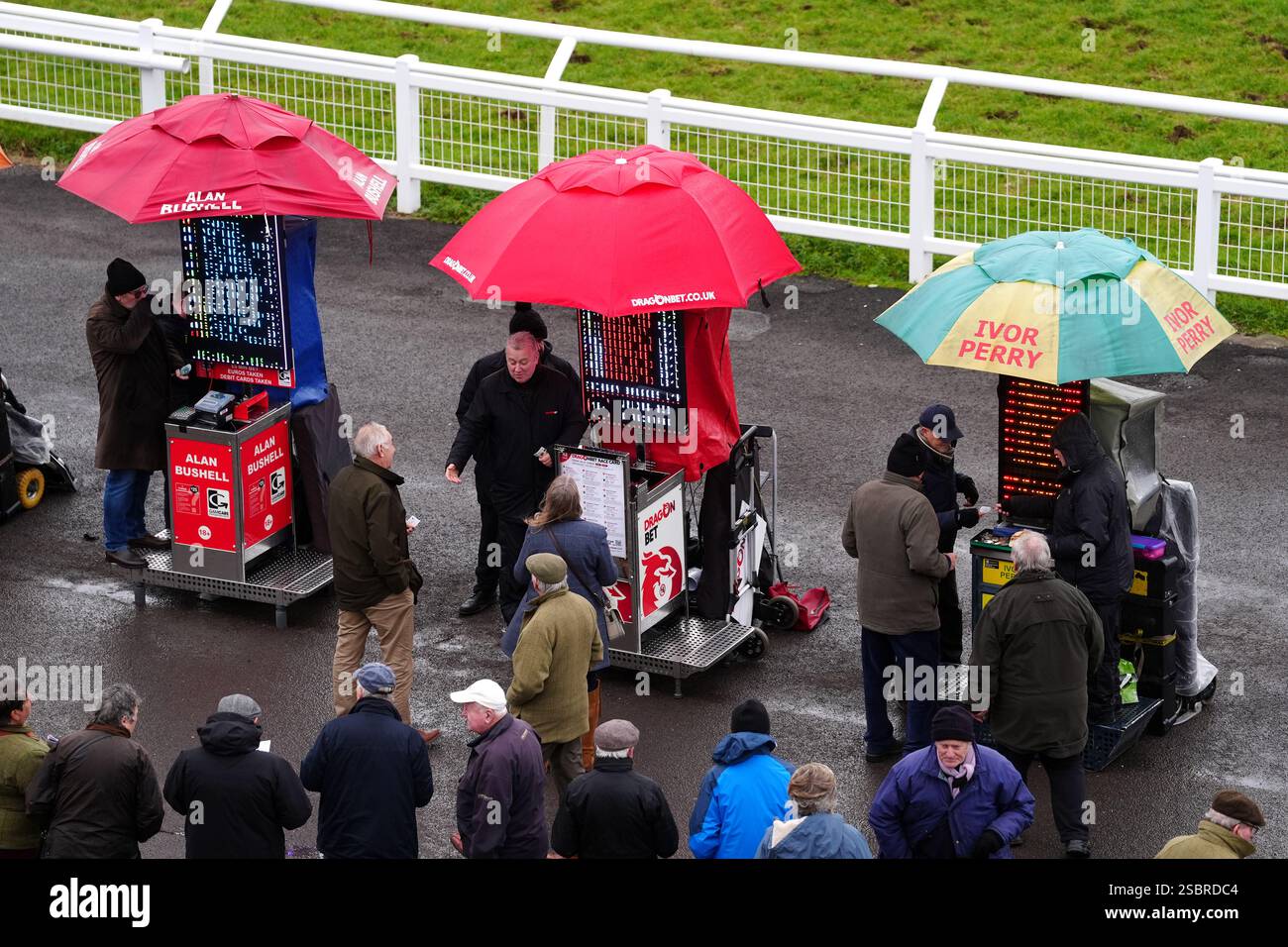 A general view of the betting booths at Taunton Racecourse, Somerset ...