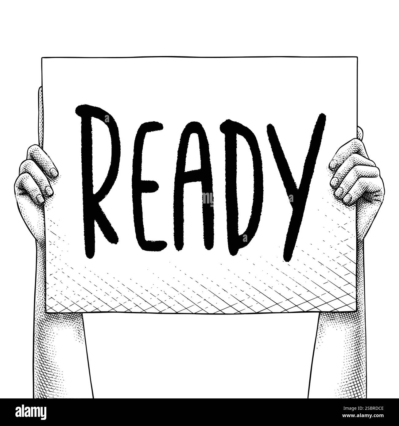 Hand raising a sign that says Ready Stock Vector Image & Art - Alamy