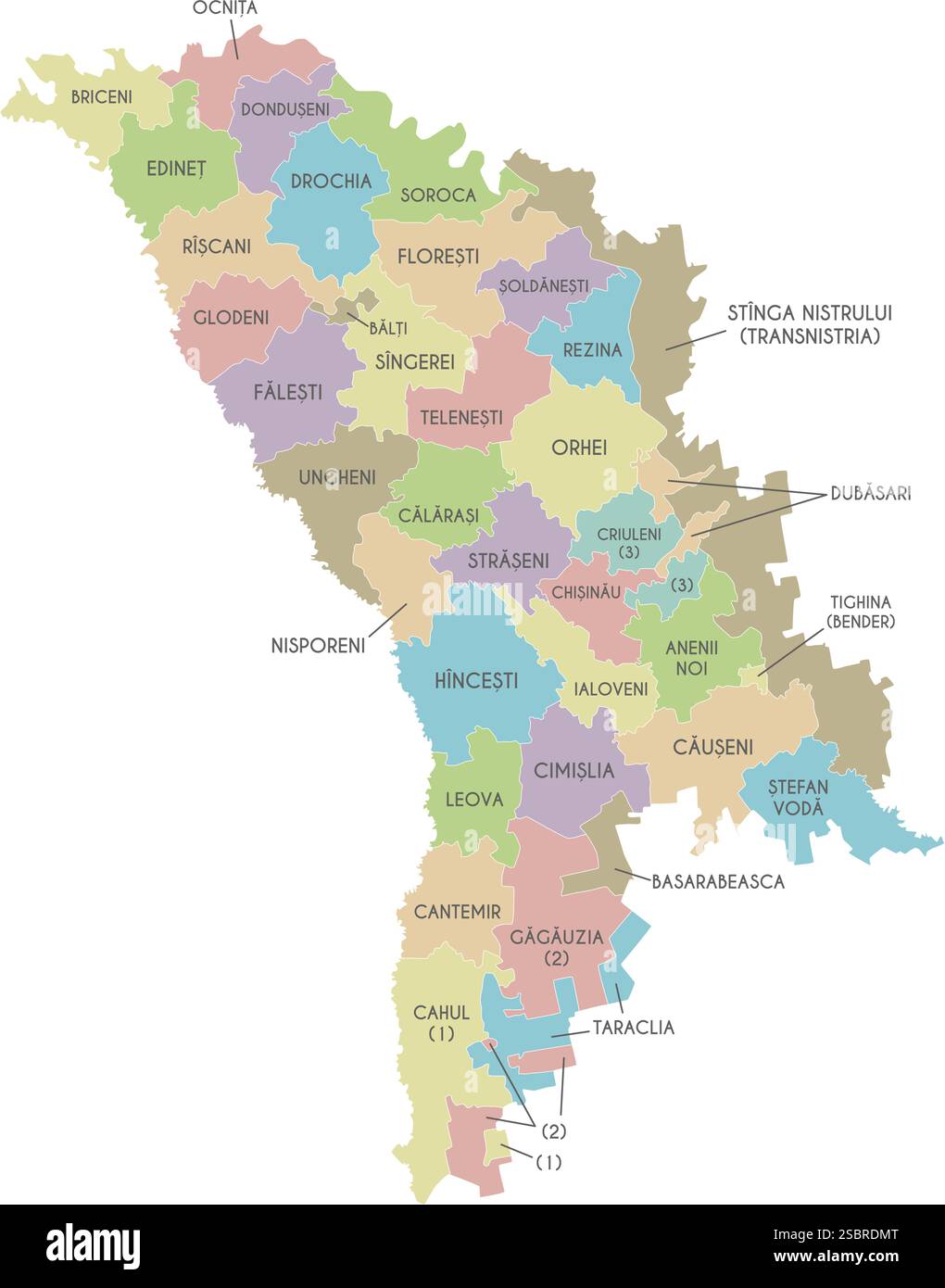 Vector regional map of Moldova with administrative divisions in ...
